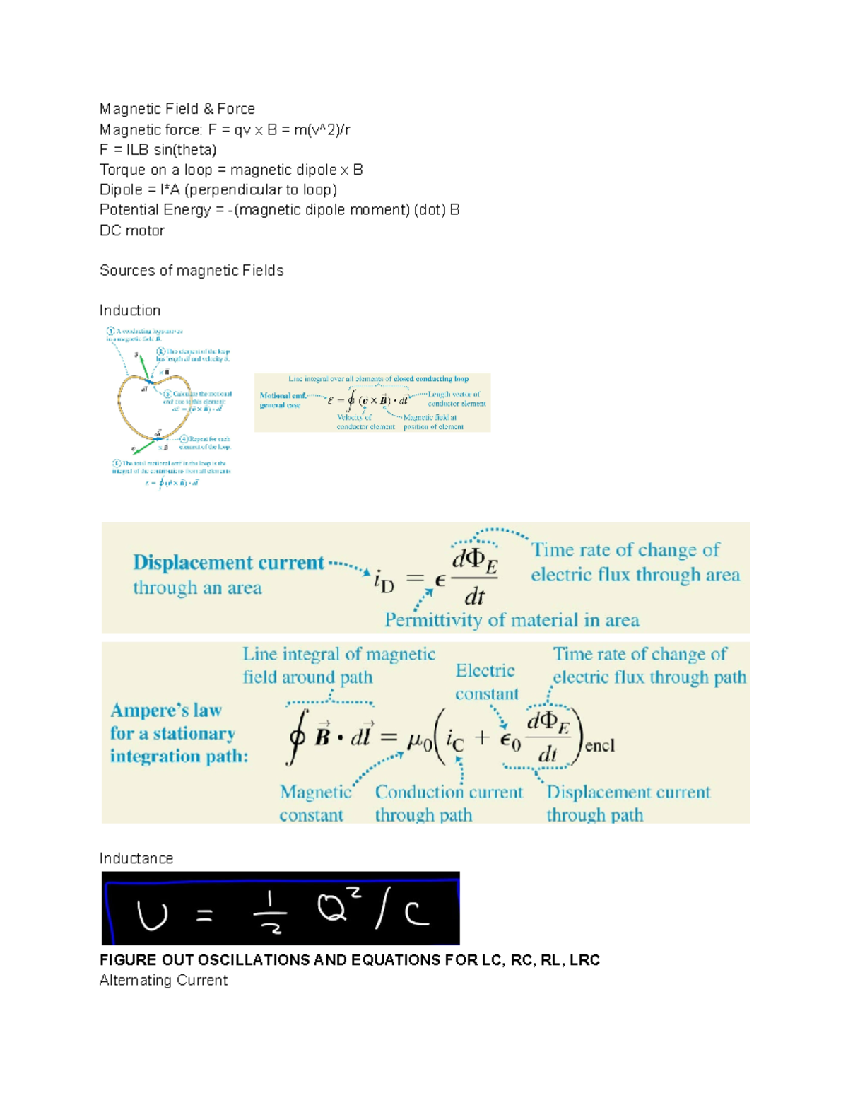 270 final - Magnetic Field & Force Magnetic force: F = qv x B = m(v^2 ...
