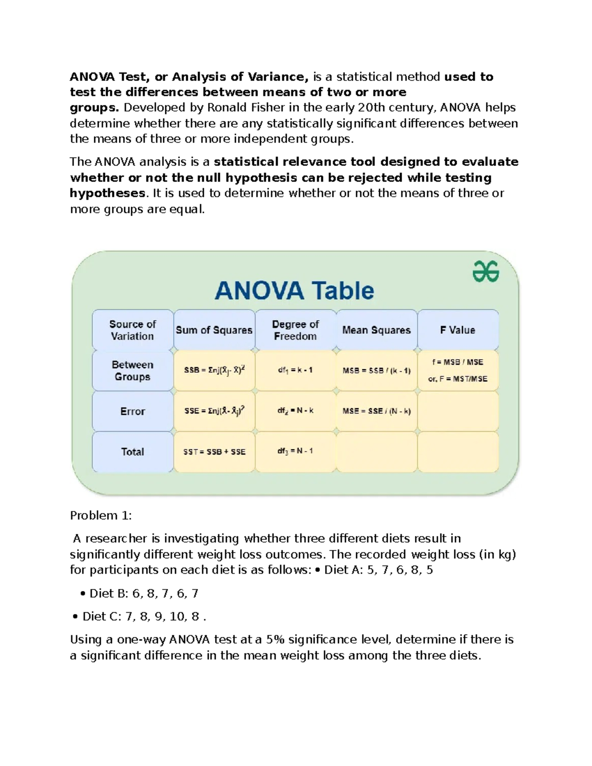 Annova test 1 - NOTHING - ANOVA Test, or Analysis of Variance, is a ...