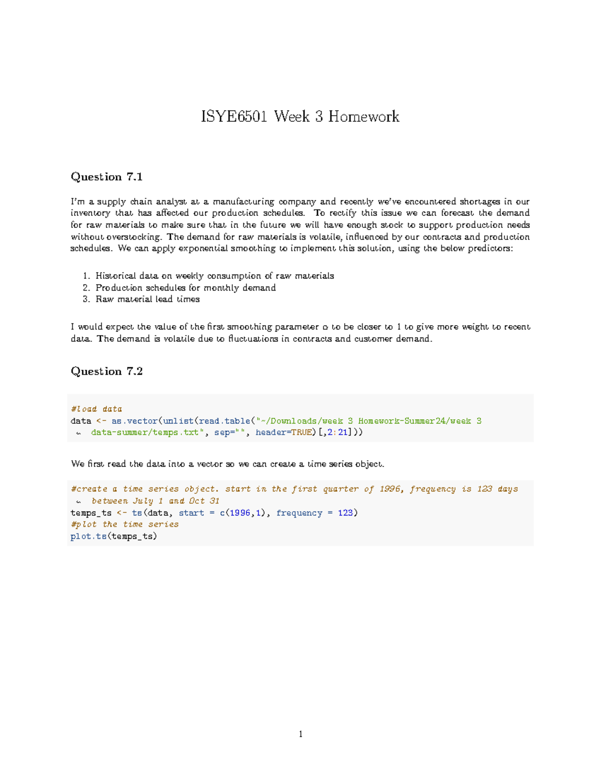 Hw3 - ISYE6501 Week 3 Homework Question 7. I’m a supply chain analyst ...