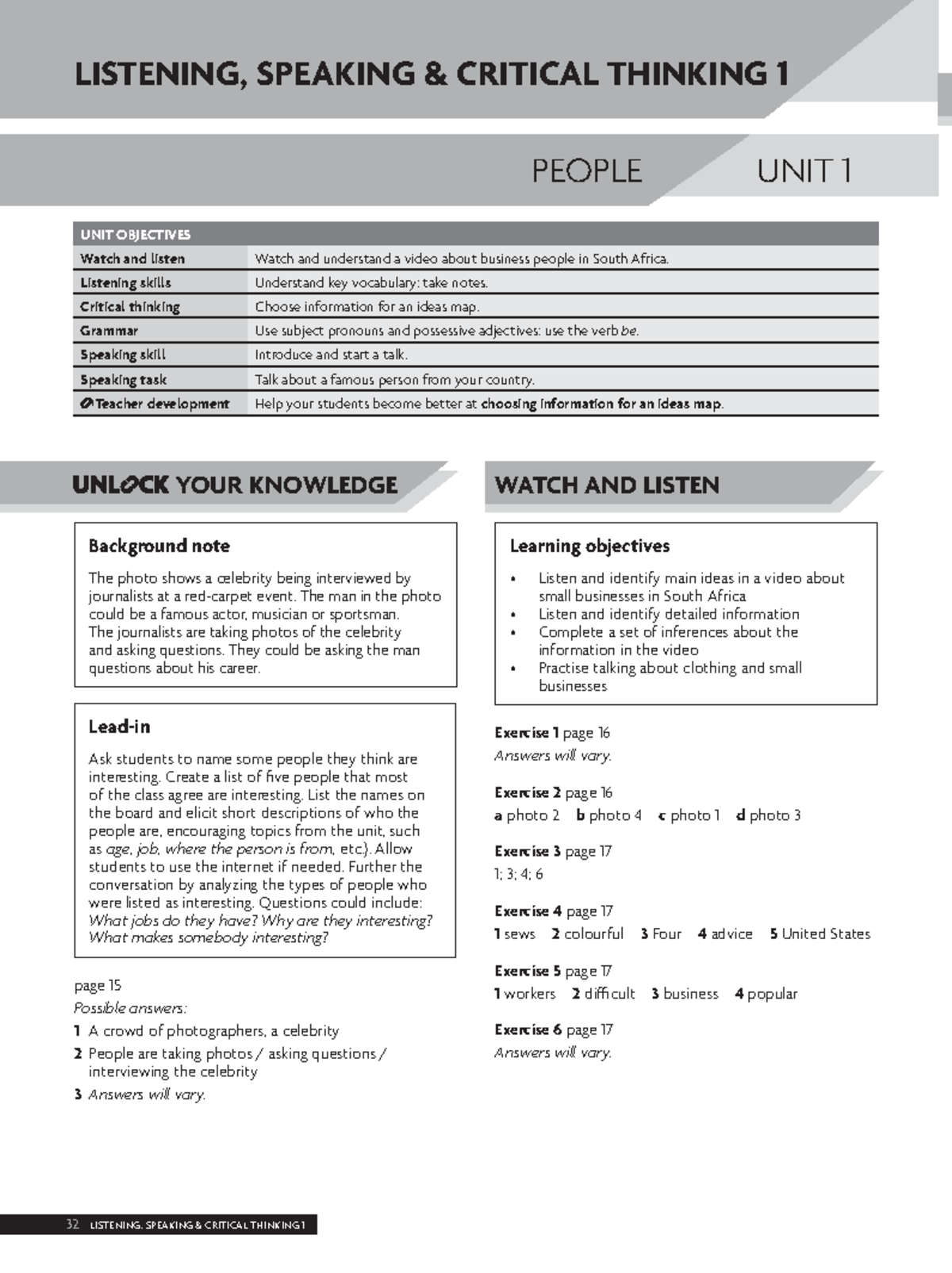 Listening and Speaking Book 1 Teachers notes and answers - 32 LISTENING ...