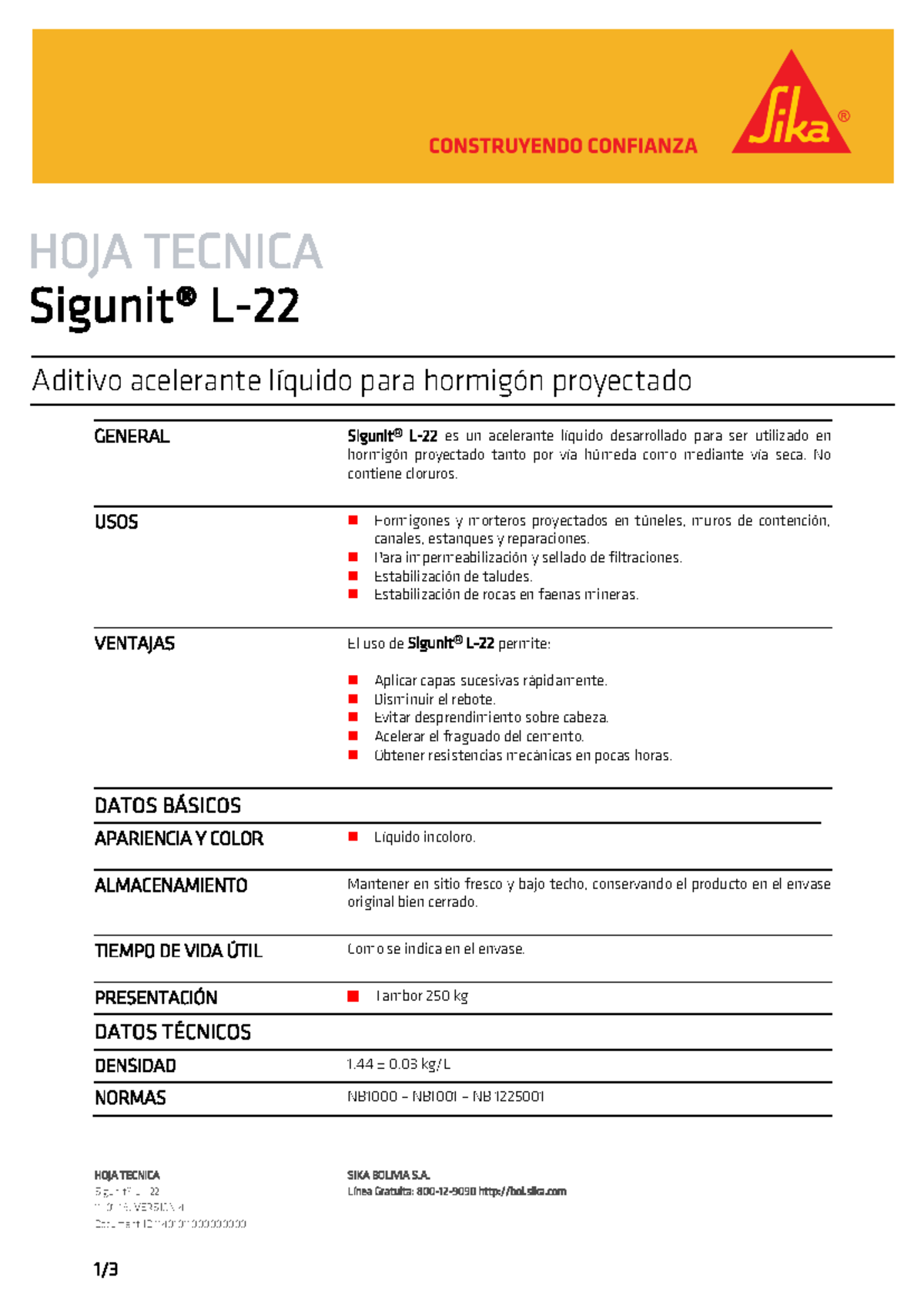 Sugunit L22 HT - ddddddd - HOJA TECNICA SIKA BOLIVIA S. Sigunit® L - 22 ...
