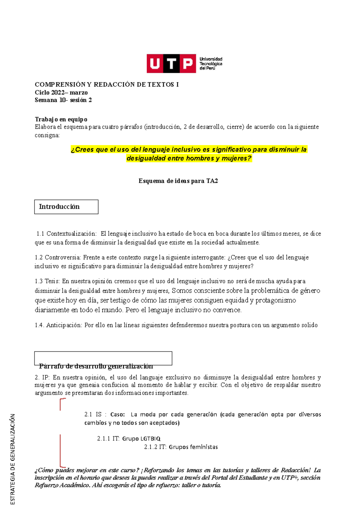 S10.s2-Esquema para TA2 (material) 2022 marzo - COMPRENSIÓN Y REDACCIÓN DE TEXTOS I Ciclo 2022 ...