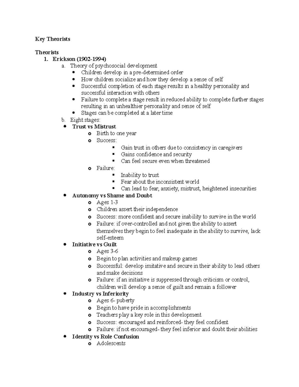 Key Theorists - Key Theorists Theorists 1. Erickson (1902-1994) a ...