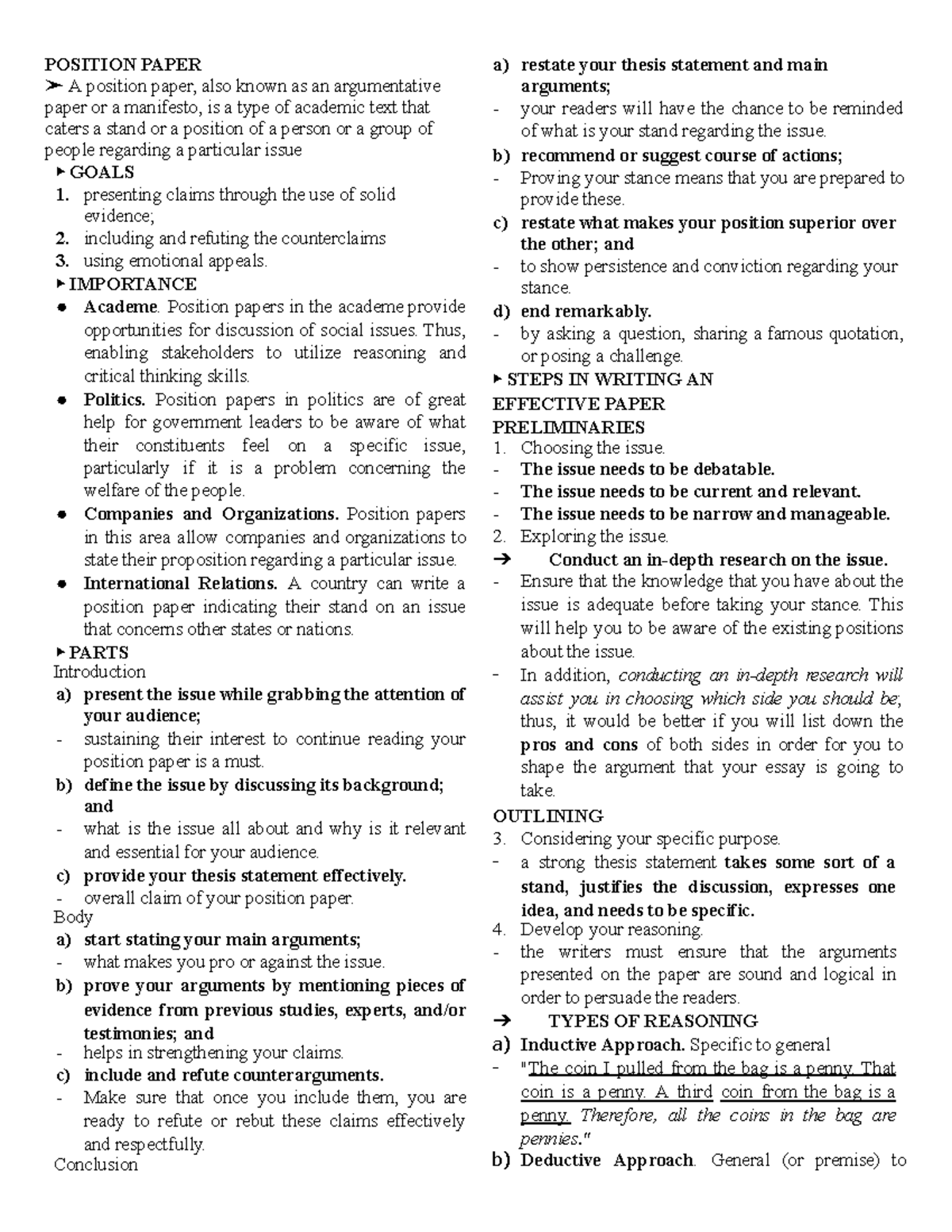 Position Paper - POSITION PAPER A position paper, also known as an ...