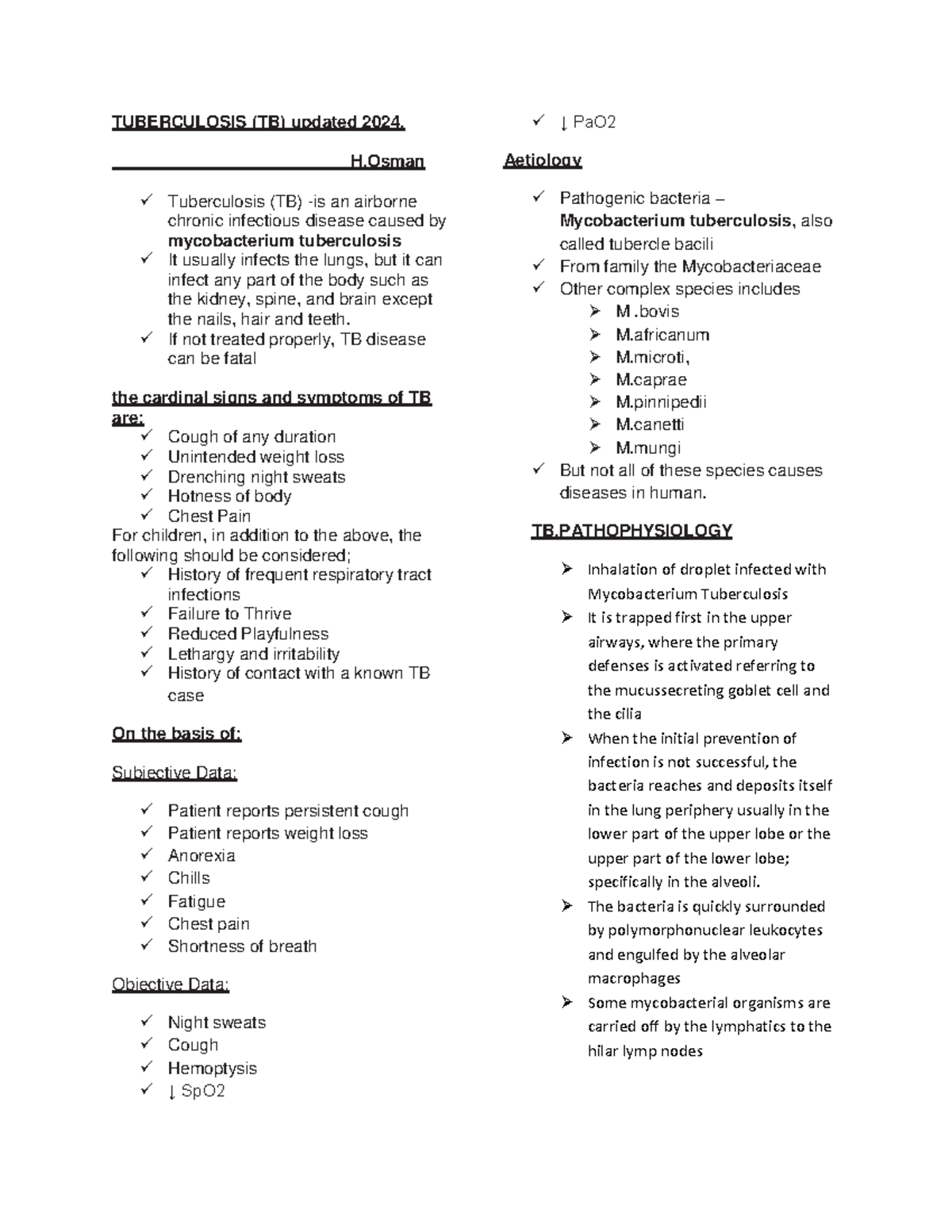 Tuberculosis management current regime - TUBERCULOSIS (TB) updated 2024 ...