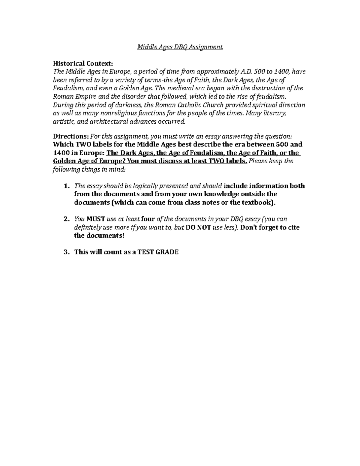 Jayla Adams (LGR 7) - Medieval Times DBQ - Middle Ages DBQ Assignment ...