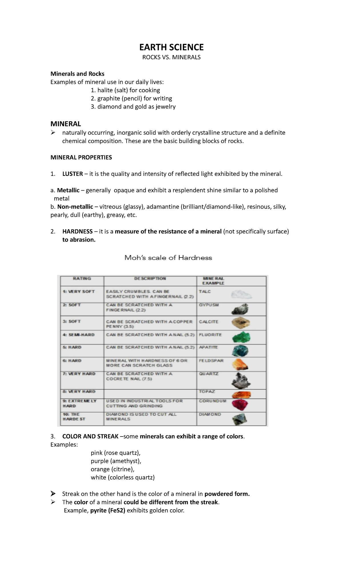 Rocks VS. Minerals - science - EARTH SCIENCE ROCKS VS. MINERALS ...