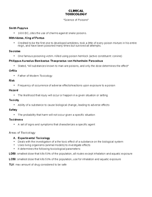 Toxicology - Lecture notes 1 - CERTAIN TERMS OF TOXICOLOGY Toxicology ∙ ...