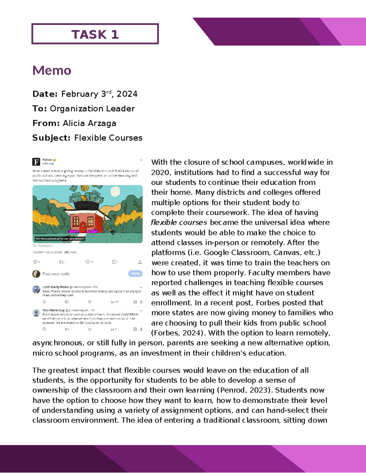 Learning Technology D294 Task 1 - Memo Date: February 3rd, 2024 To ...