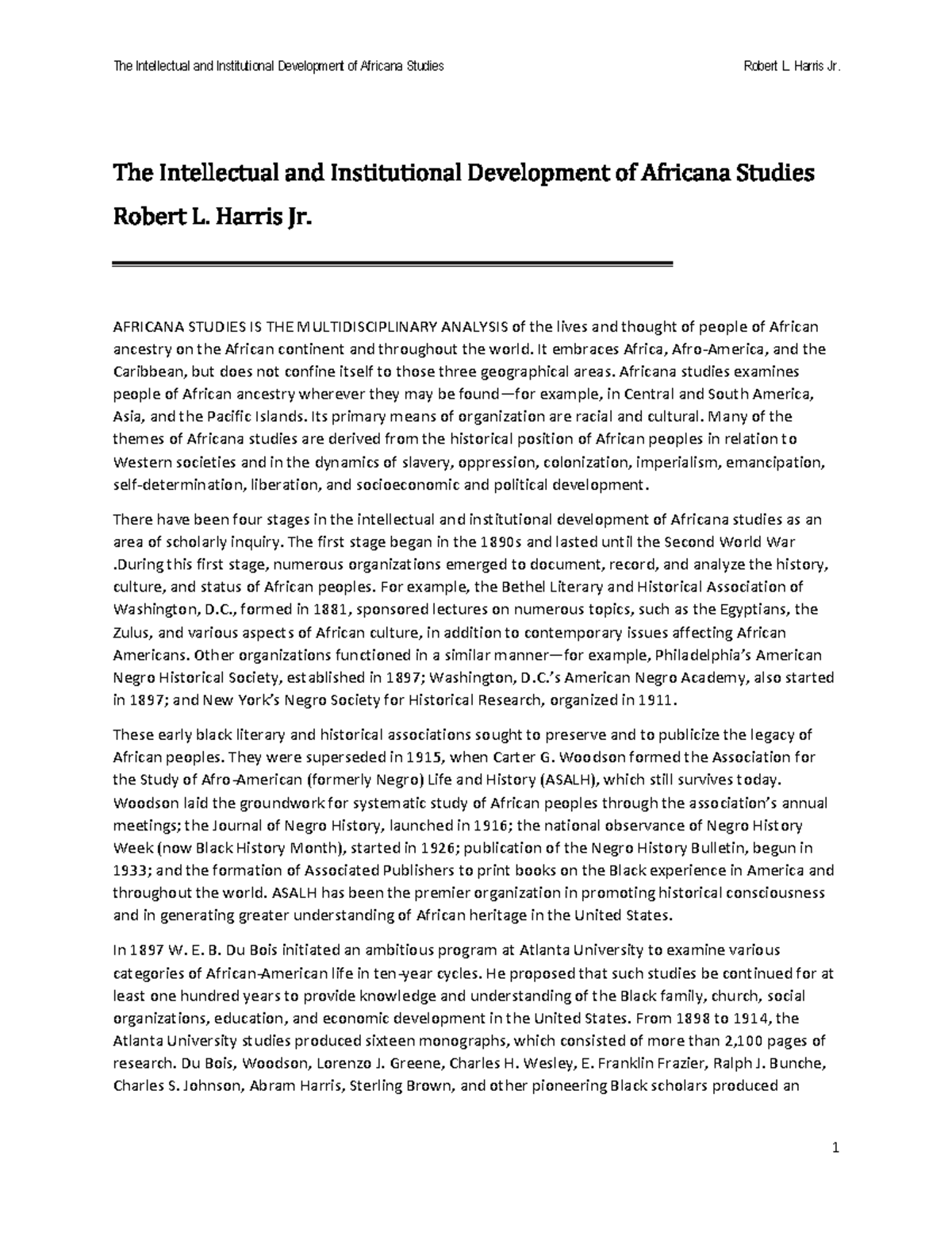 The Intellectual and Institutional Development of Africana Studies (R ...