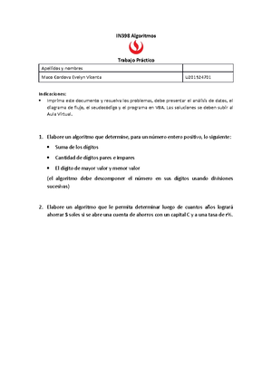 Resuemen algoritmos - Resumen - Unidad 1: ¿Qué es un algoritmo? Es un ...