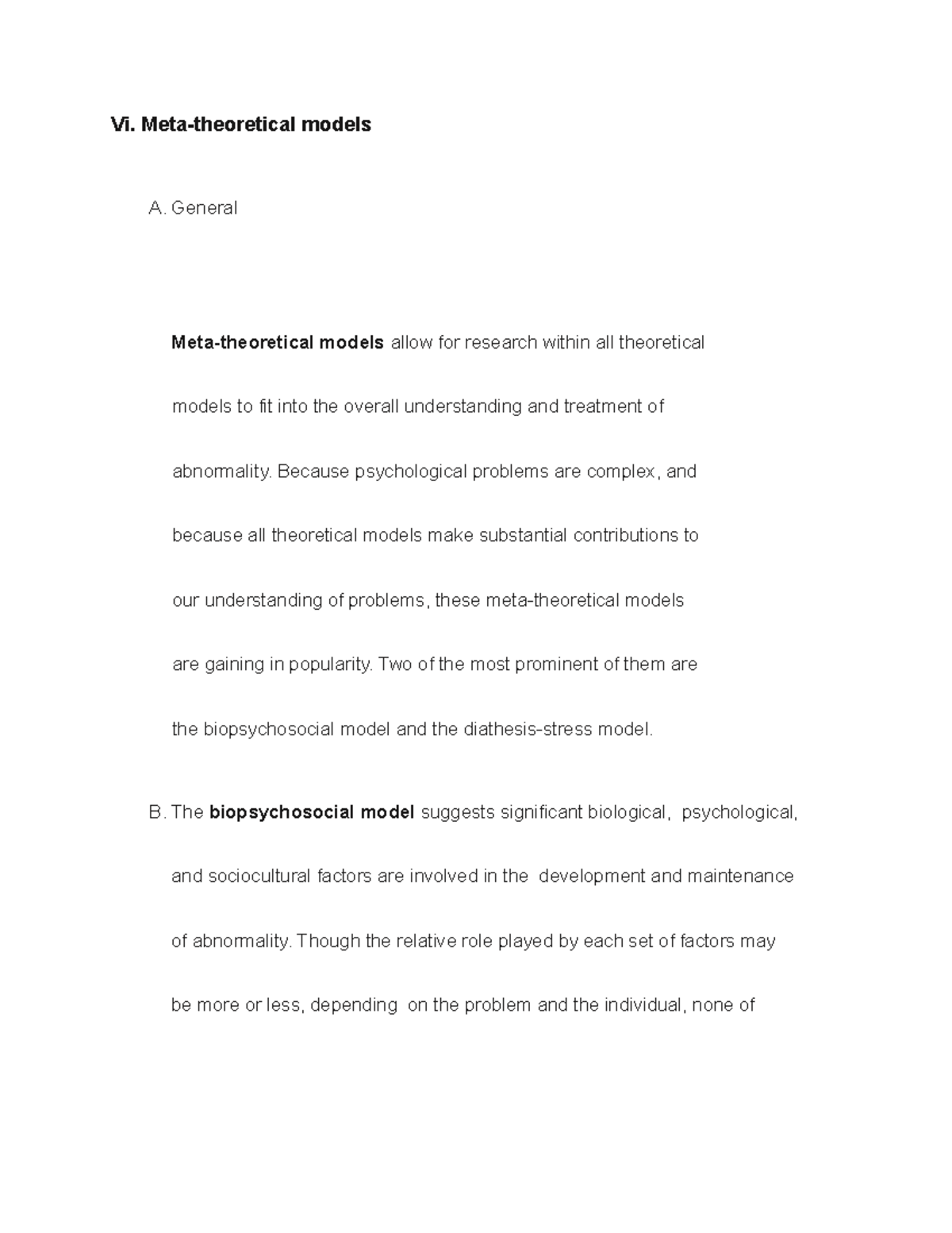 Problems - notes - Vi. Meta-theoretical models A. General Meta ...
