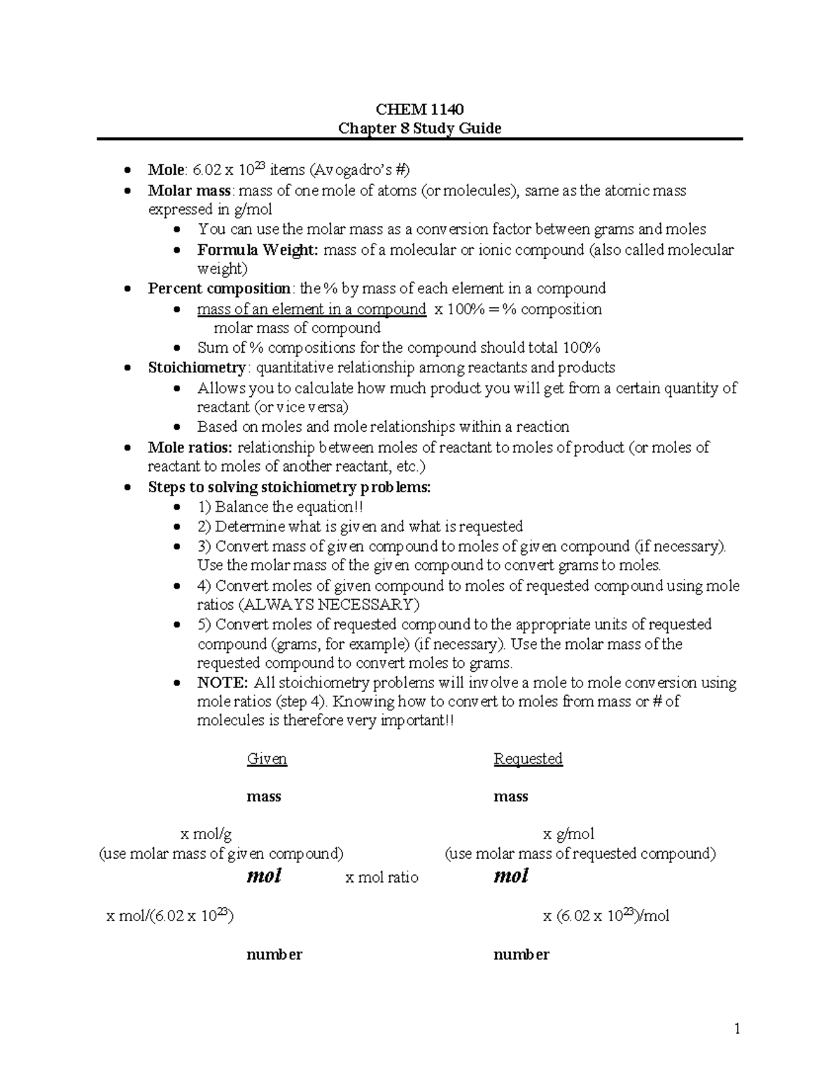 Chapter 8 - Quantitative Relationships in Reactions - CHEM 1140 Chapter ...