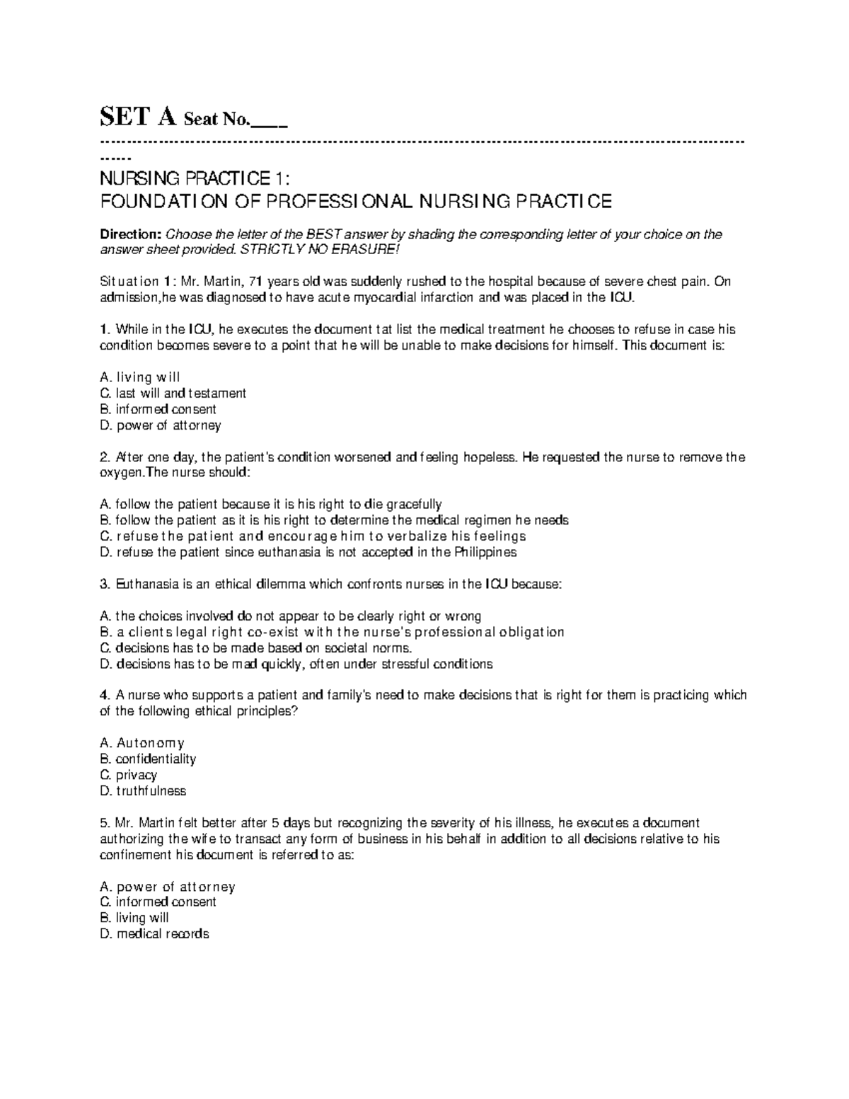 Nursing Practice 1 - Foundation of Professional Nursing Practice - Dec ...