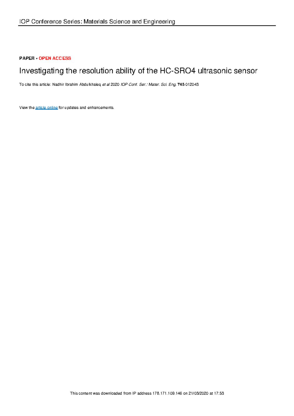 Investigating the resolution ability of the HC-SRO - Ser.: Mater. Sci. Eng. 745 012043 View the ...