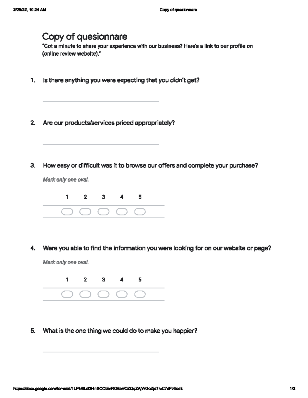 Questionnare - LECTURE - BUS8375 - Studocu