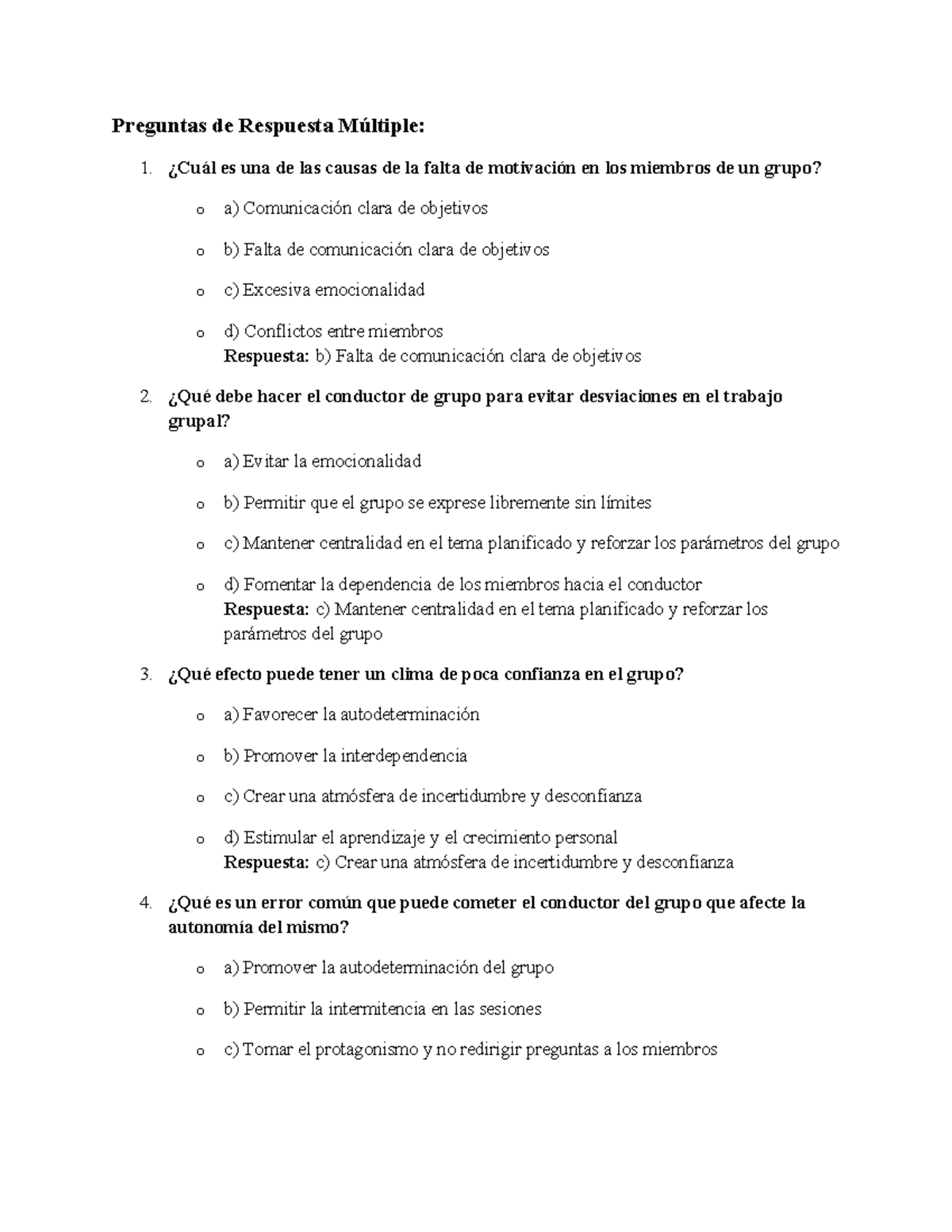 15 Preguntas de Respuesta Múltiple - ¿Cuál es una de las causas de la falta de motivación en los ...