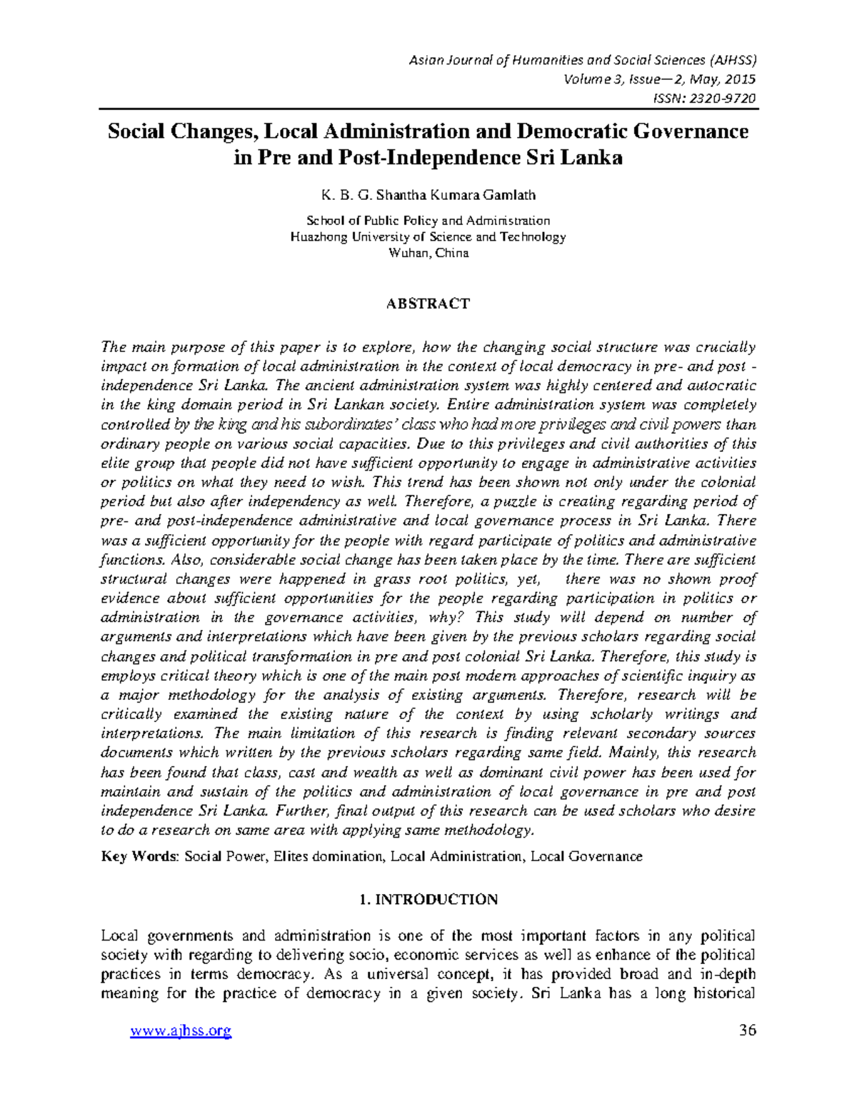 Research article (Social Change) - Volume 3, Issue—2, May, 2015 ISSN ...