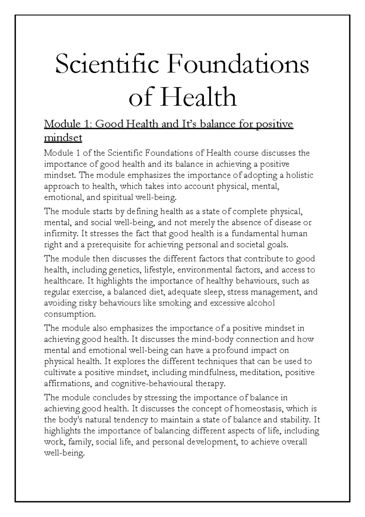 Scientific Foundations of Health - The module emphasizes the importance ...
