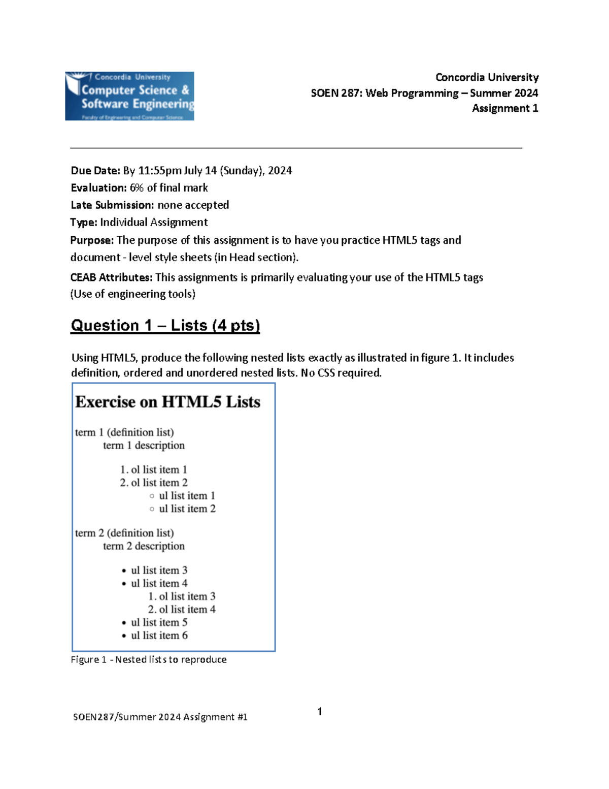 Soen287S2024 A1 - Summer 2024 Assignment 1 Yuhong - Concordia University SOEN 287: Web ...
