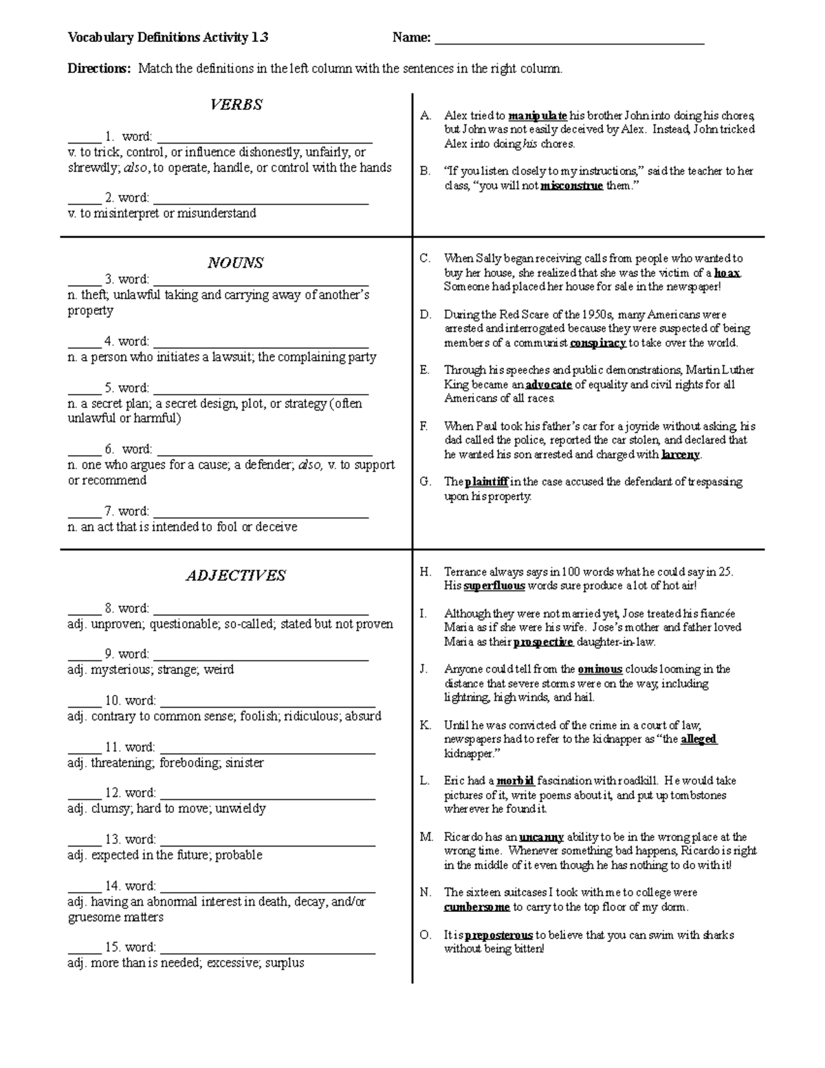 Nataly Lopez - 9A Vocabulary Definitions Activity 1 - Vocabulary ...