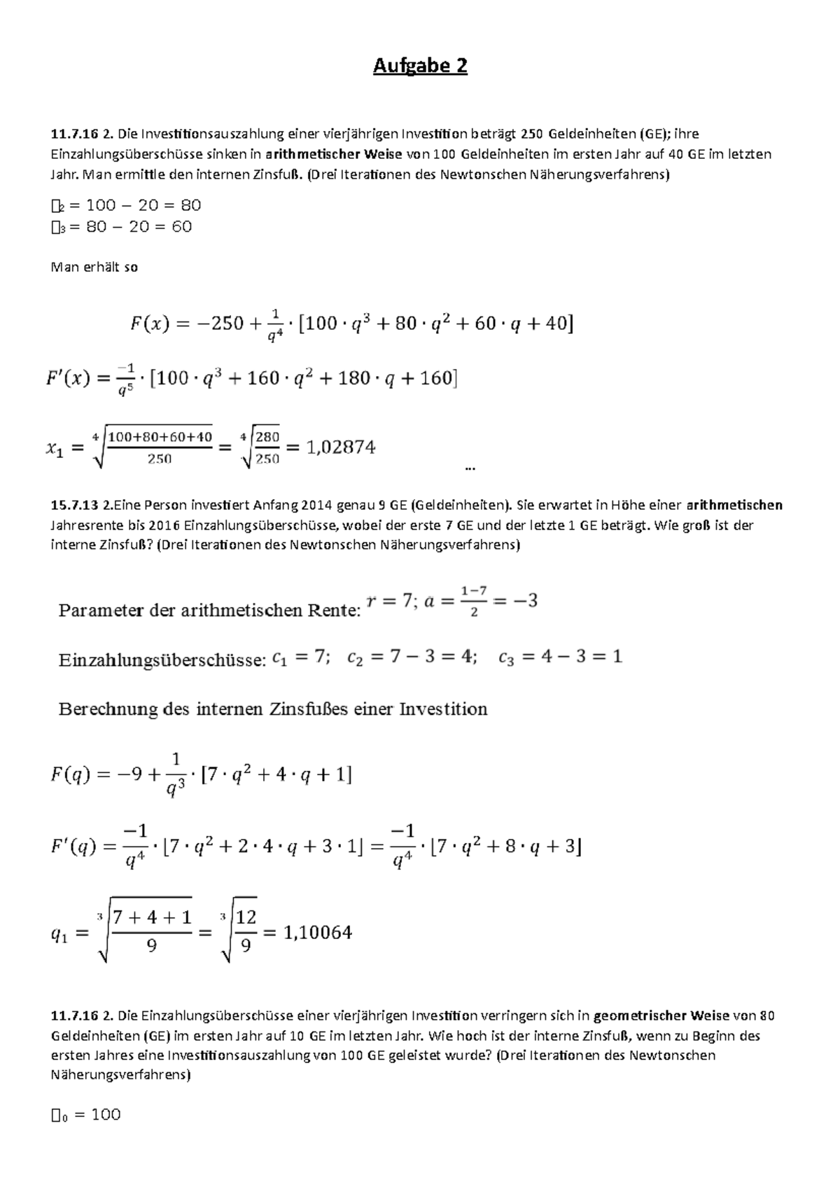 Aufgabe 2 - Mathematik Zusammenfassung - Aufgabe 2 11.7 2. Die Investitionsauszahlung einer ...