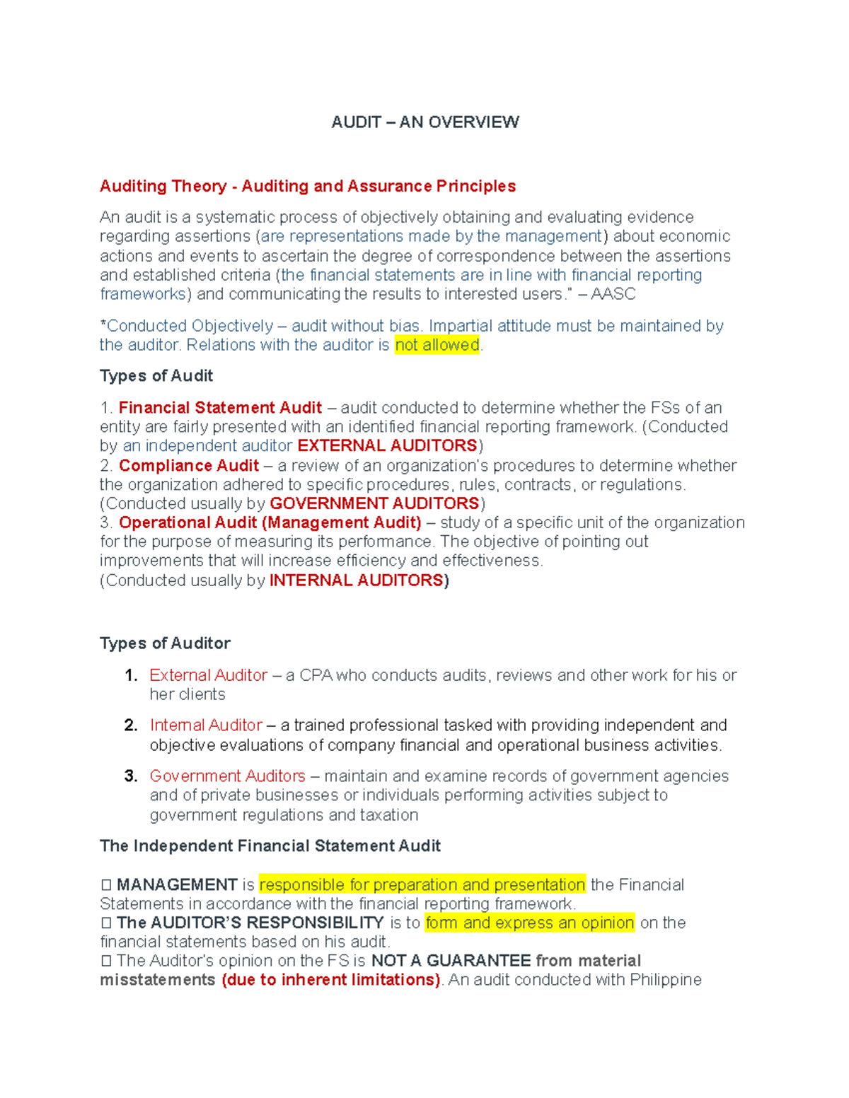 Audit Overview Lecture Notes Audit An Overview Auditing Theory Auditing And Assurance