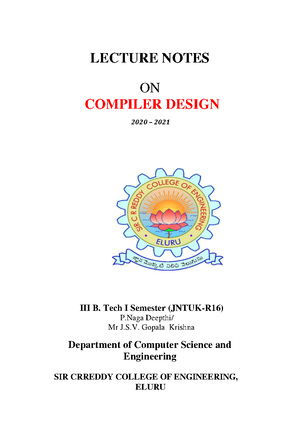 Compiler Design Notes - COMPILER DESIGN [R17A0512] LECTURE NOTES B III ...