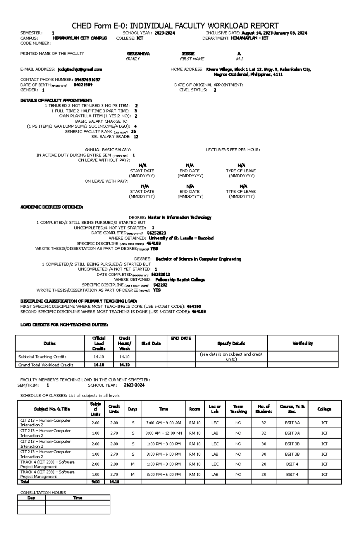 Gersaniva CHED E0 Final 1st SEM 2023 2024 Modified 1 - CHED Form E-0 ...