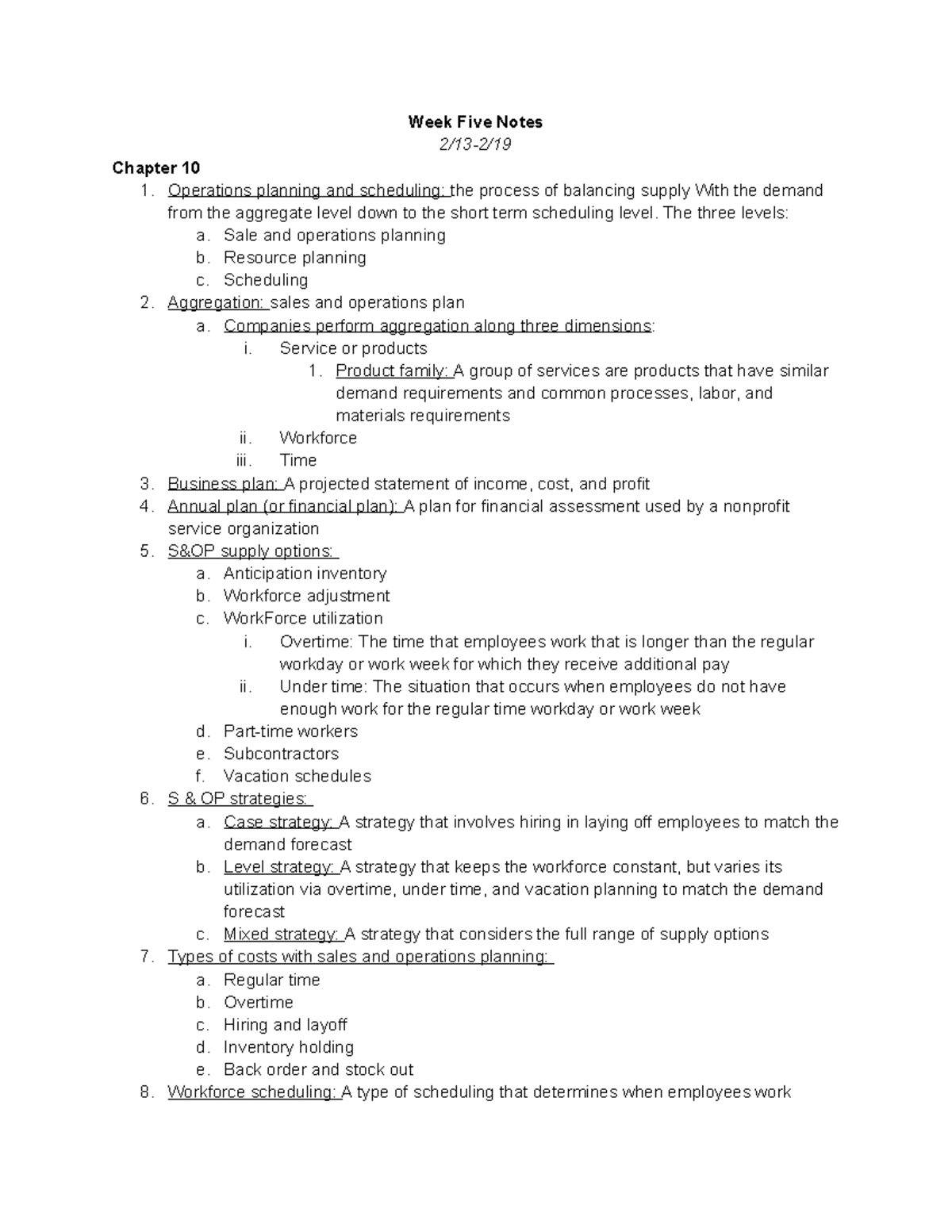 Week 5 2/13-2/19 - Week Five Notes 2/13-2/ Chapter 10 Operations ...