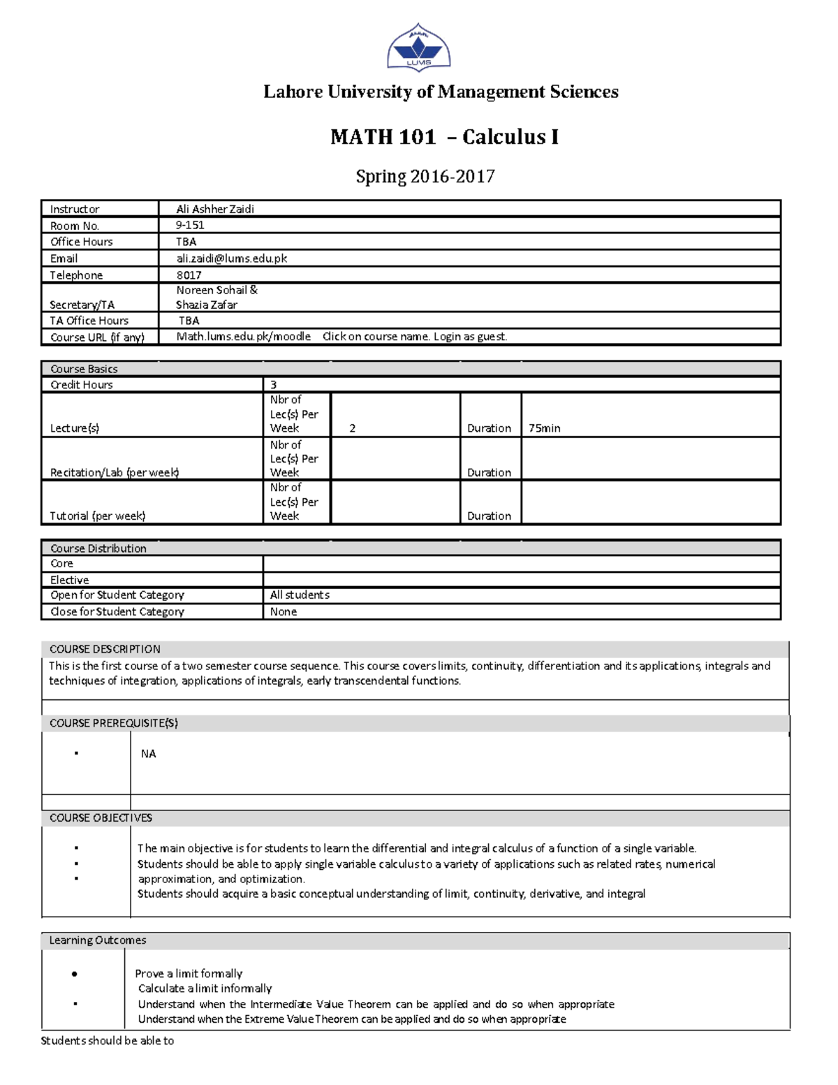 MATH+101 Calculus I Ali+Ashher+Zaidi - COURSE DESCRIPTION This is the ...