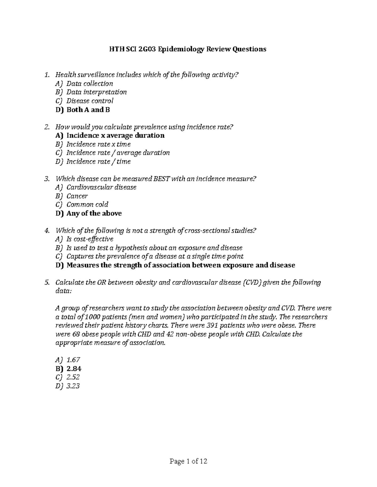HTH SCI 2G03 Review Questions - HTH SCI 2G03 Epidemiology Review ...