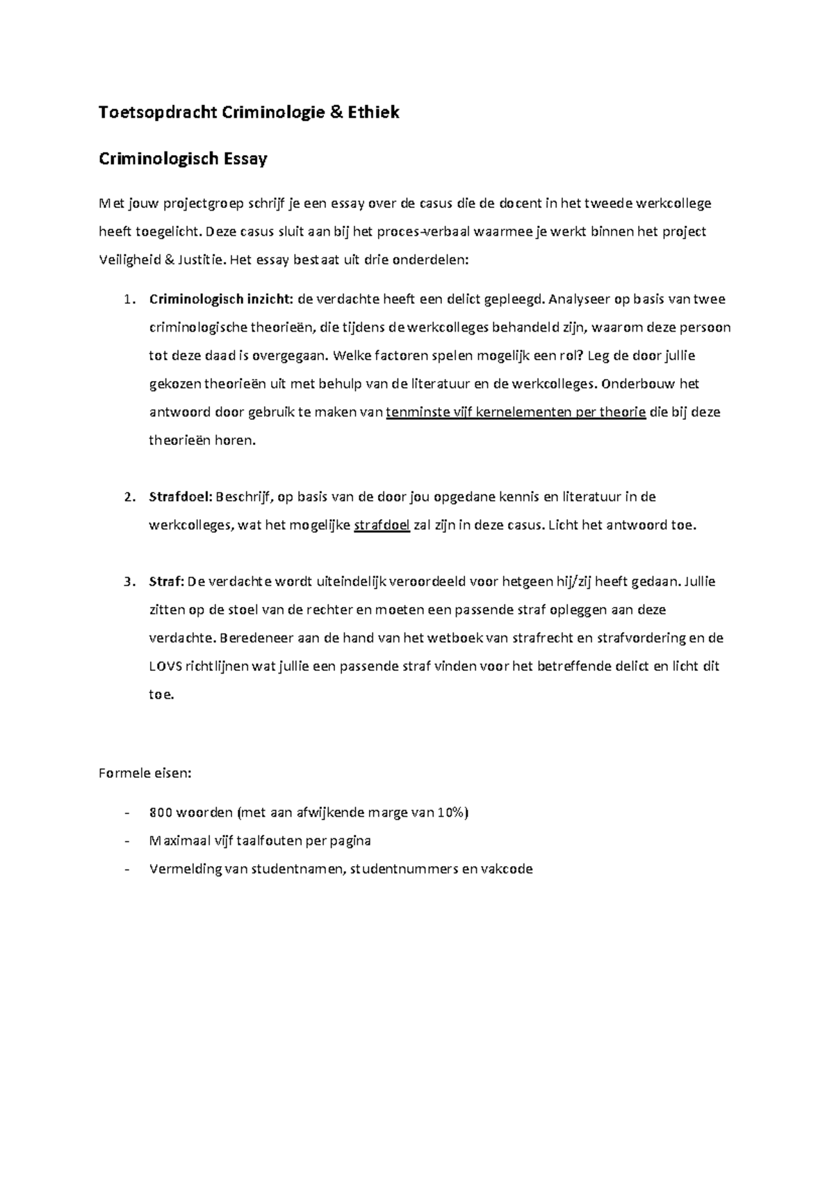 Toetsopdracht strafrecht - Toetsopdracht Criminologie & Ethiek Criminologisch Essay Met jouw ...