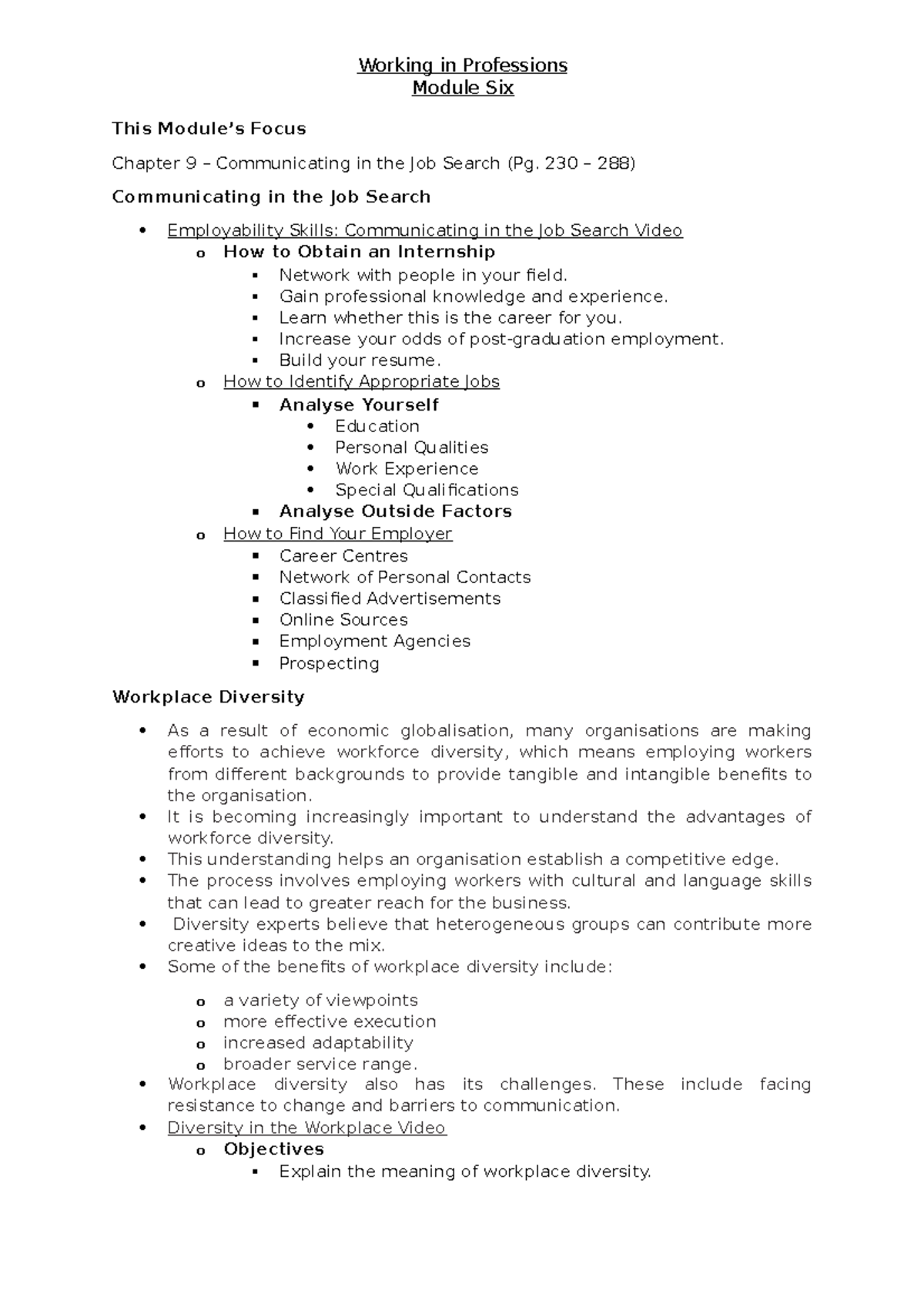 Module Six - WIP - Lecture notes 6 - Working in Professions Module Six ...