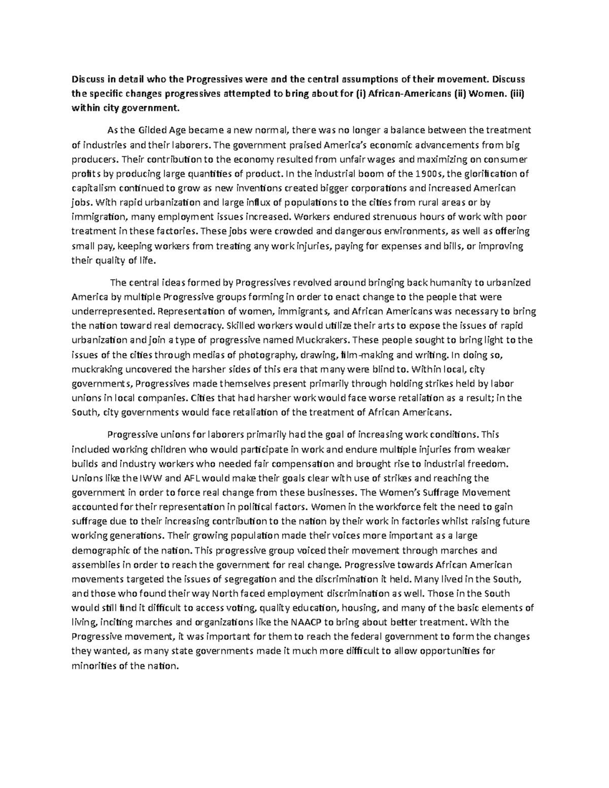 Thematic 3 - Discussing the Progressive movement in the Gilded Age and ...