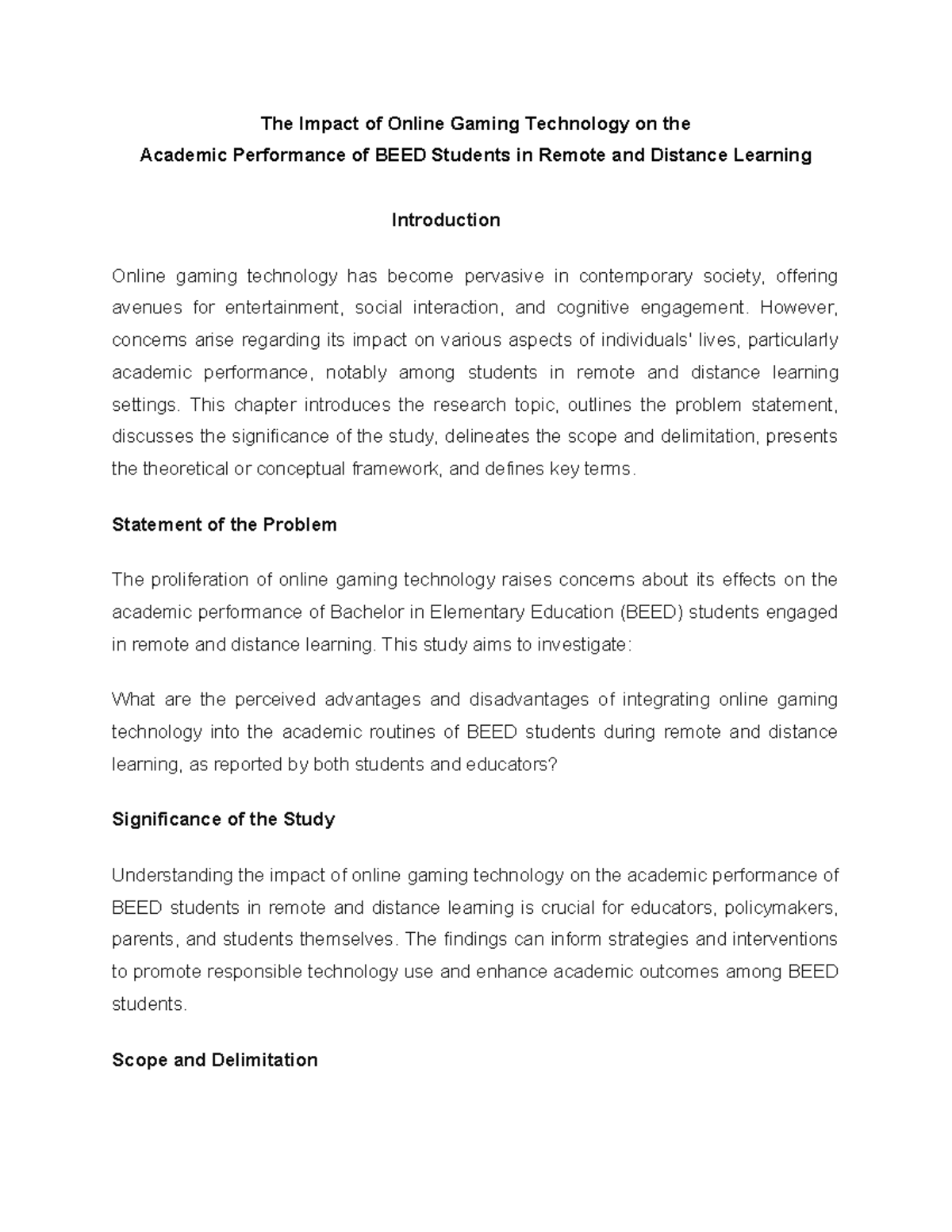 Final MANU - The Impact of Online Gaming Technology on the Academic ...