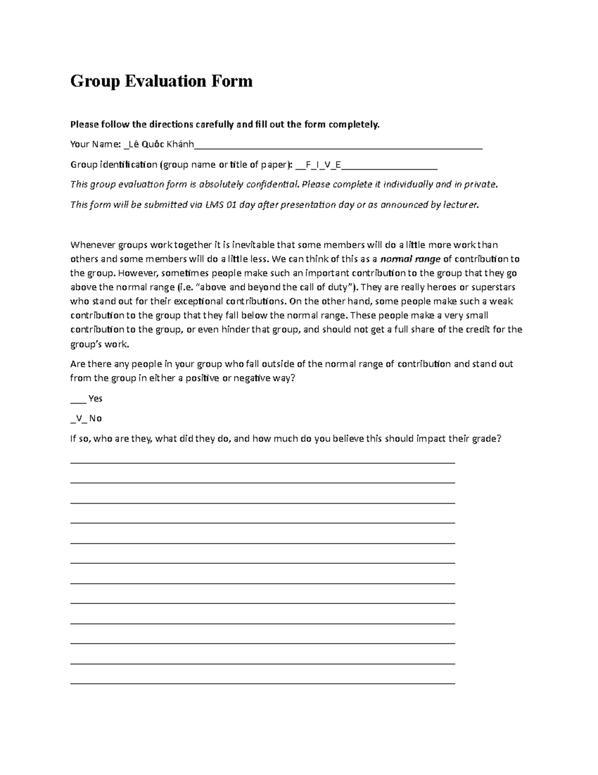 Group evaluation form - duy tan - Group Evaluation Form Please follow ...