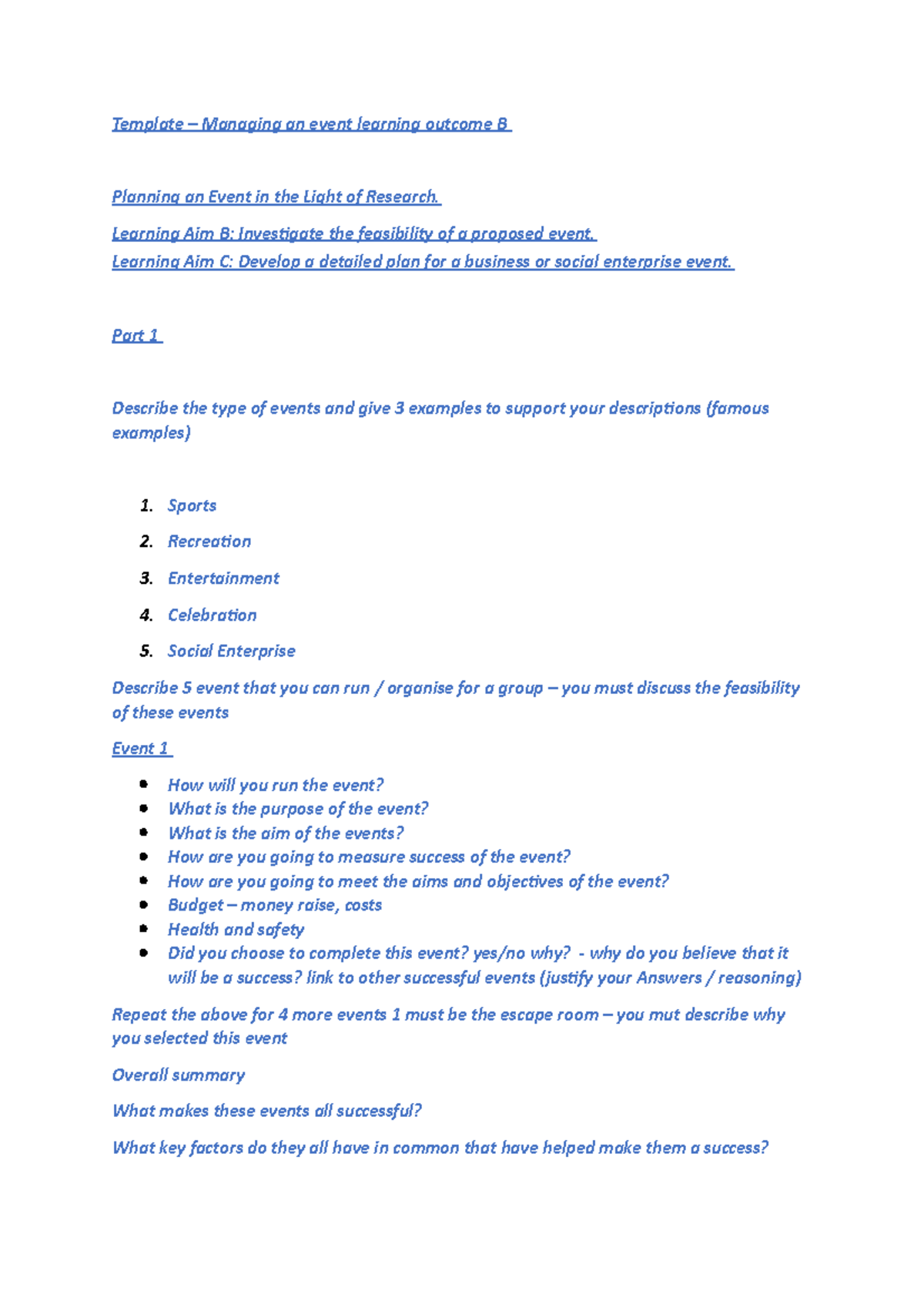 Template.docx part B - Template – Managing an event learning outcome B ...