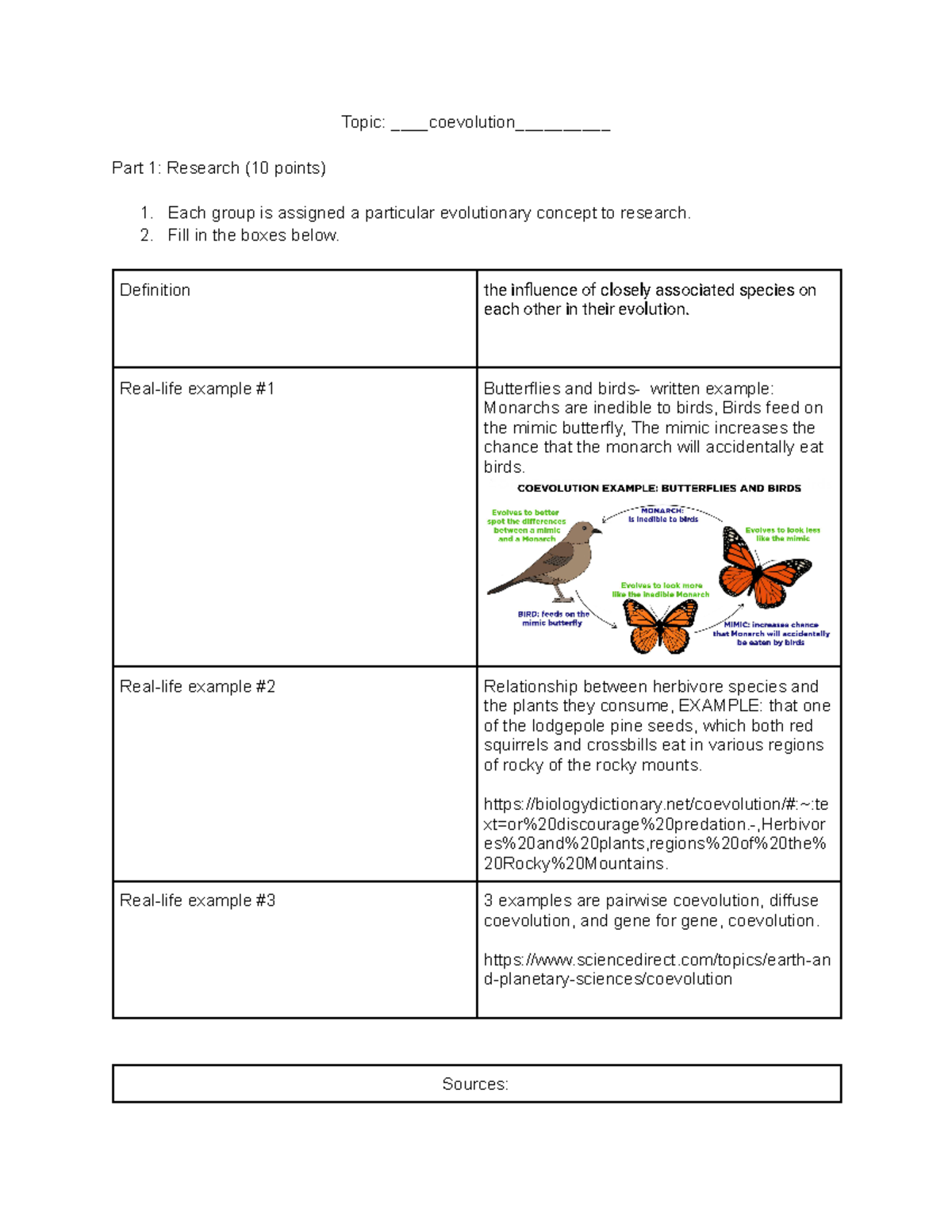 Evolution Research - Topic: coevolution______ Part 1: Research (10 ...