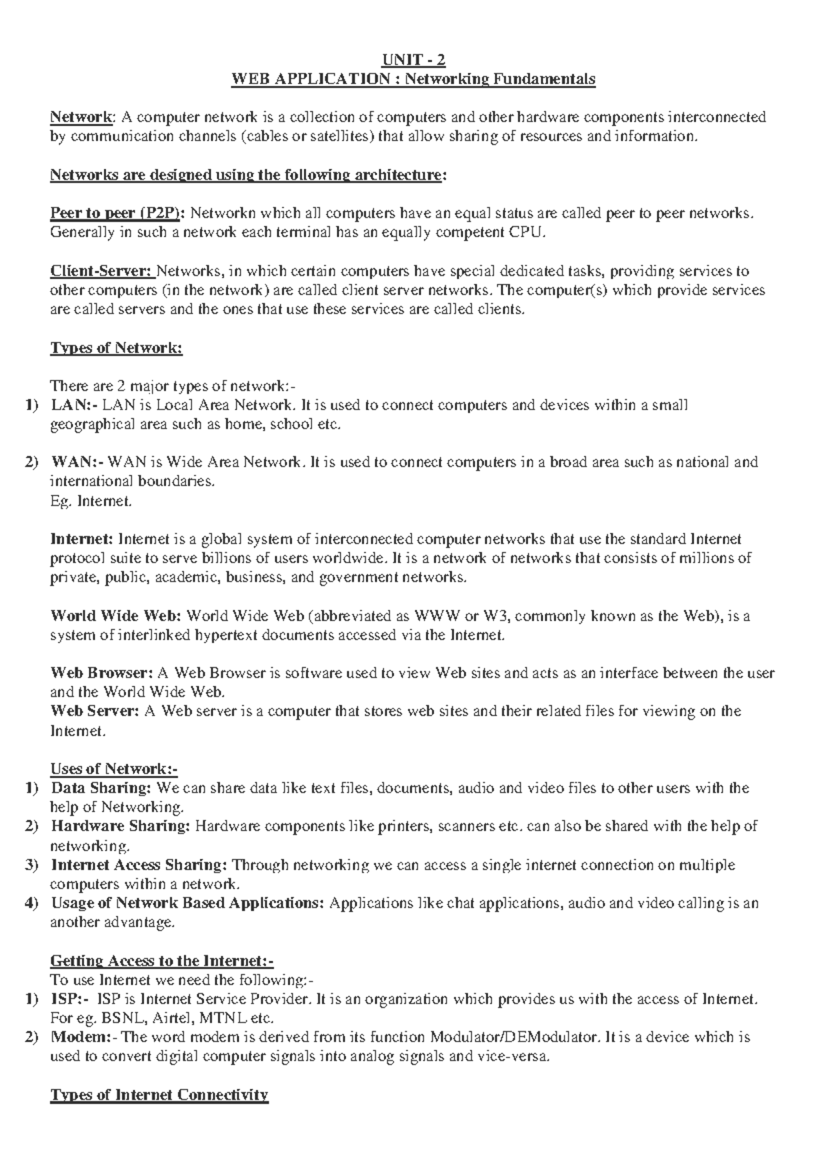 Class 9 IT Notes 2024 Chapter 2 - UNIT - 2 WEB APPLICATION : Networking ...