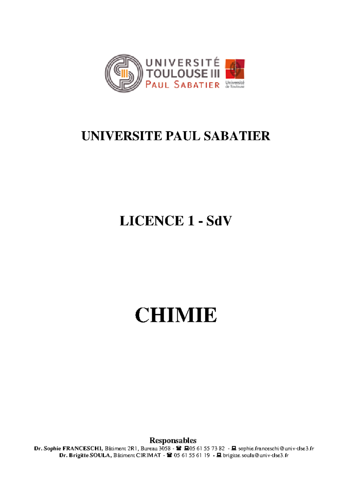 Fascicule Cours + TD 2023-24 - UNIVERSITE PAUL SABATIER LICENCE 1 - SdV ...
