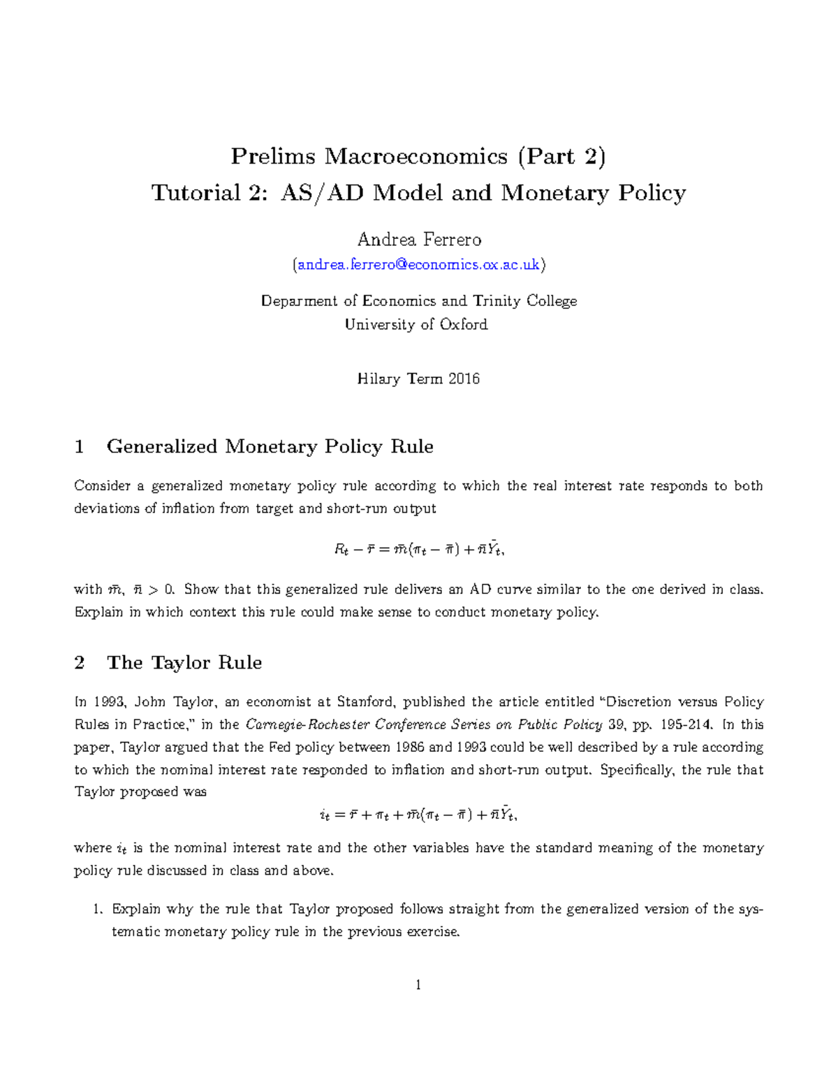 Prelims Macro Tutorial 2pt2week6 Prelims Macroeconomics Part 2 Tutorial 2 Asad Model And