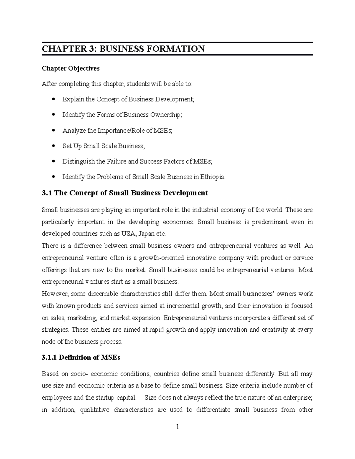 Chapter 3 - note - CHAPTER 3: BUSINESS FORMATION Chapter Objectives ...