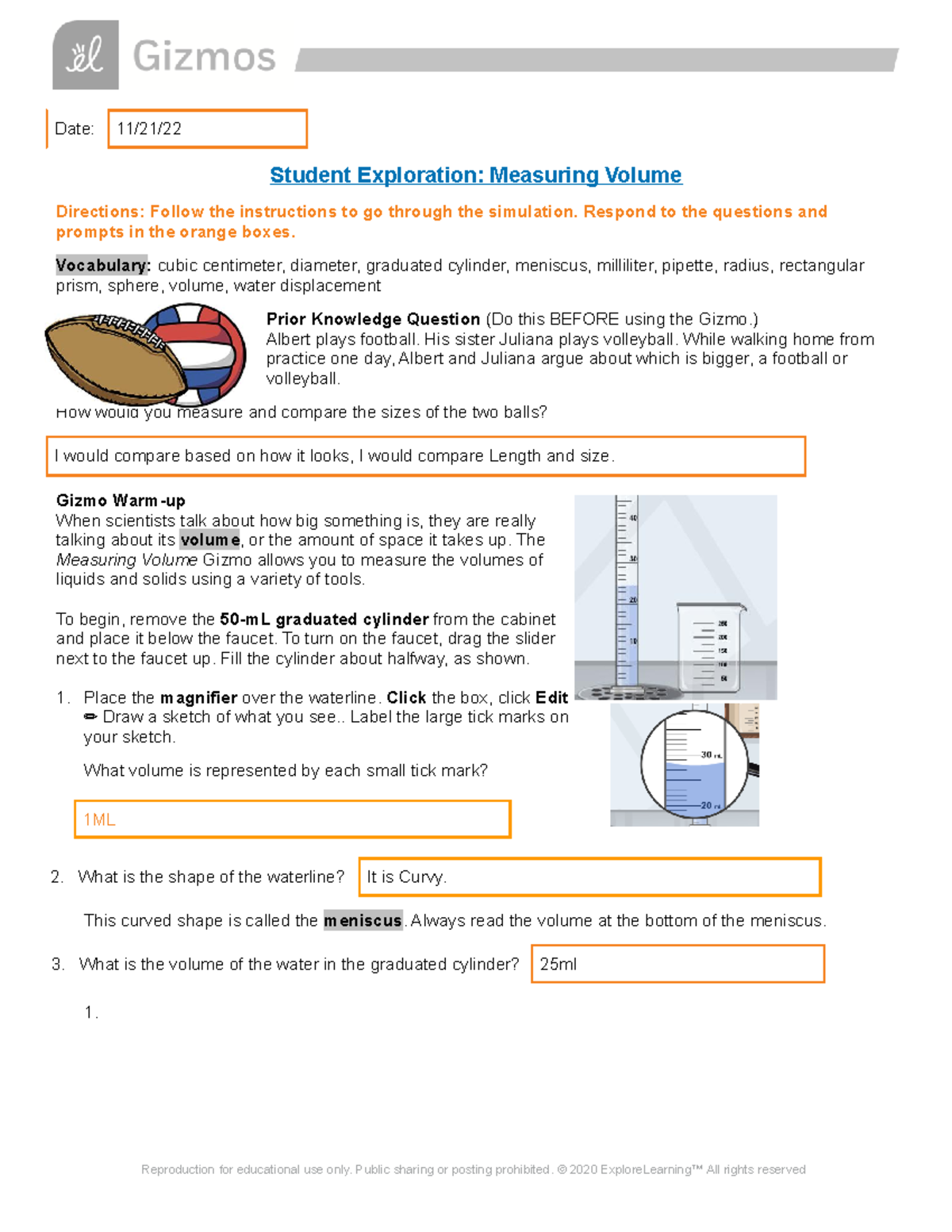 Isaac Thai (Student) - Measuring Volume SE - Date: 11/21/ Student ...