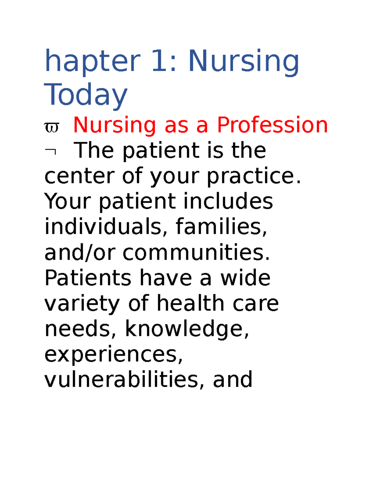 Chapter 1 - fundamentals of nursing study guide - hapter 1: Nursing ...