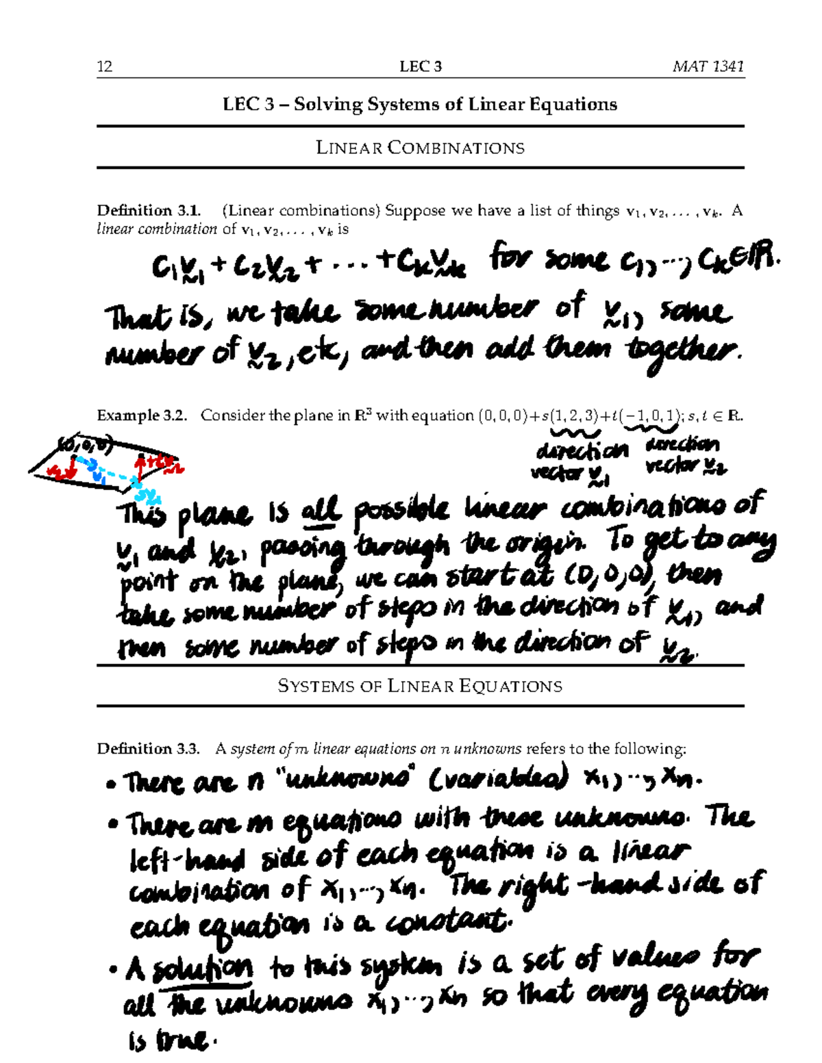 MAT 1341 Lecture 3 Partially Filled - 12 LEC 3 MAT 1341 LEC 3 – Solving Systems of Linear ...
