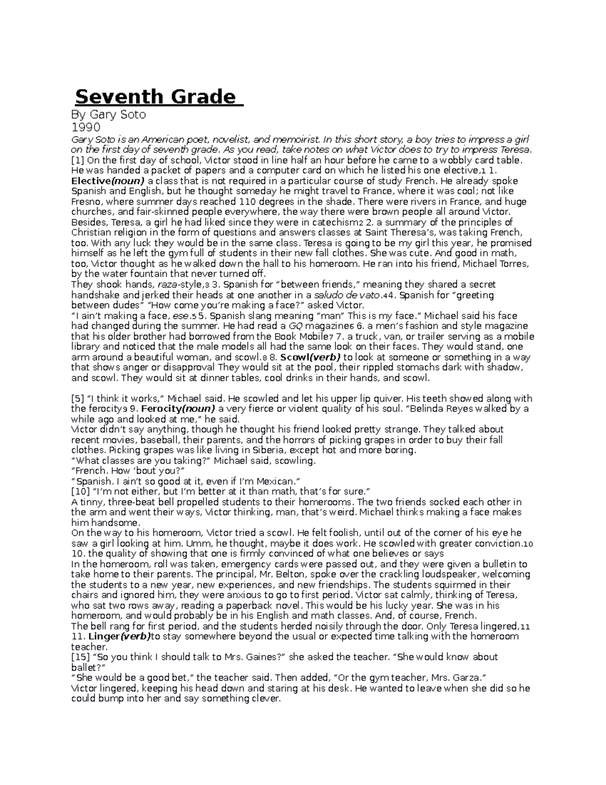 Seventh Grade - Soto - rhgrgdgrregrfergeg - Seventh Grade By Gary Soto ...