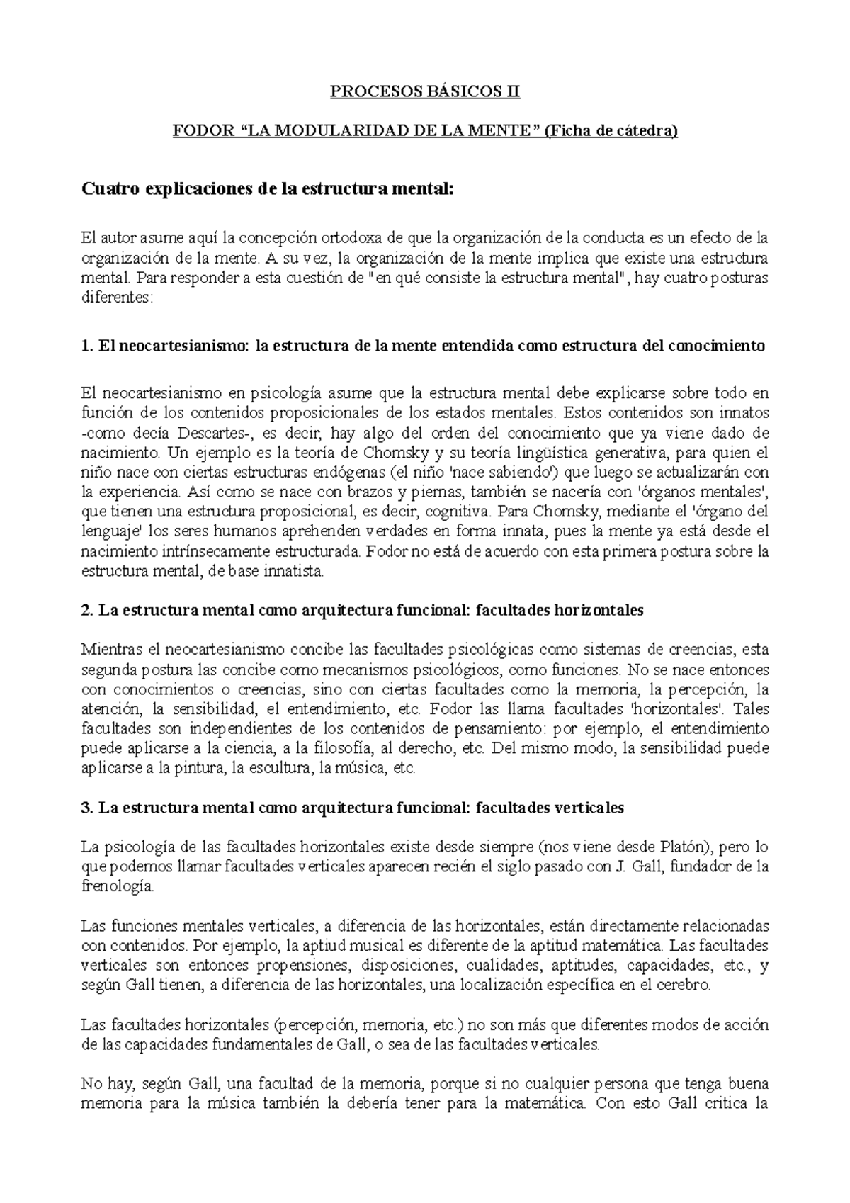 Fodor - La teoría de la modularidad de la mente - PROCESOS BÁSICOS II ...