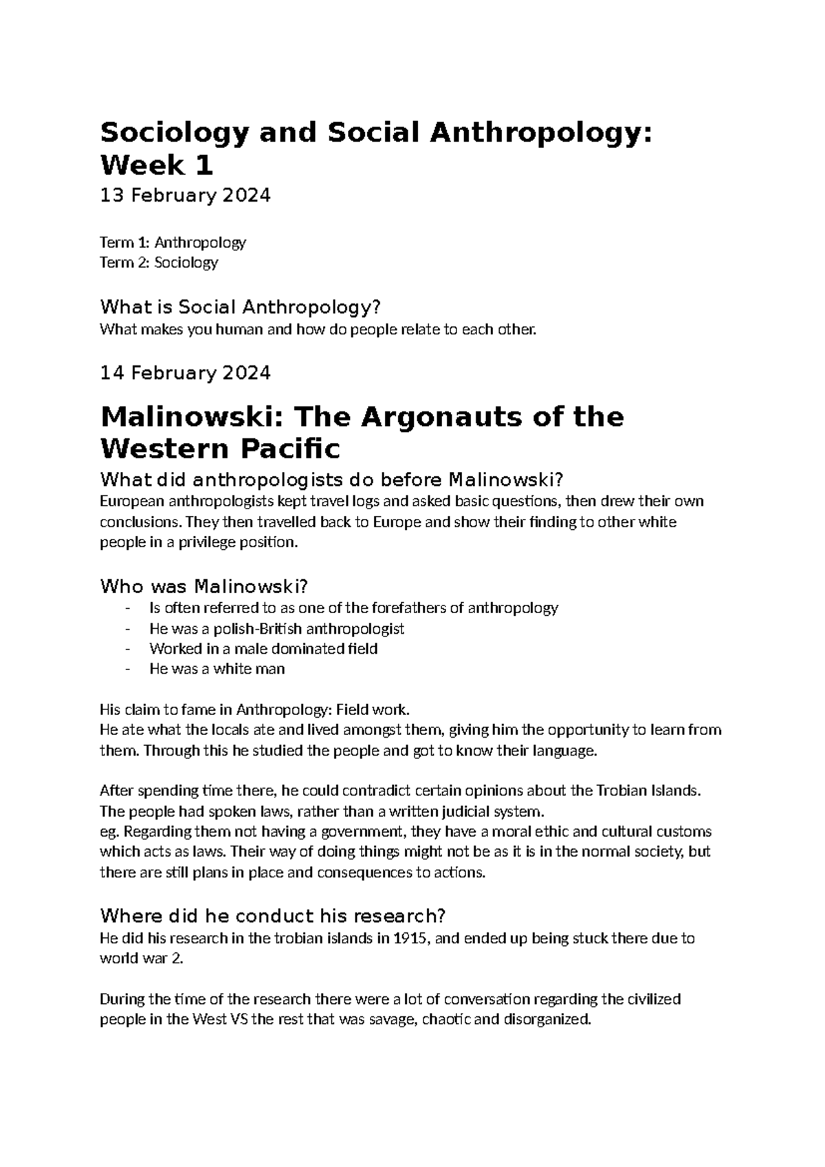 Sociology and Social Anthropology 114 - Sociology and Social Anthropology: Week 1 13 February ...