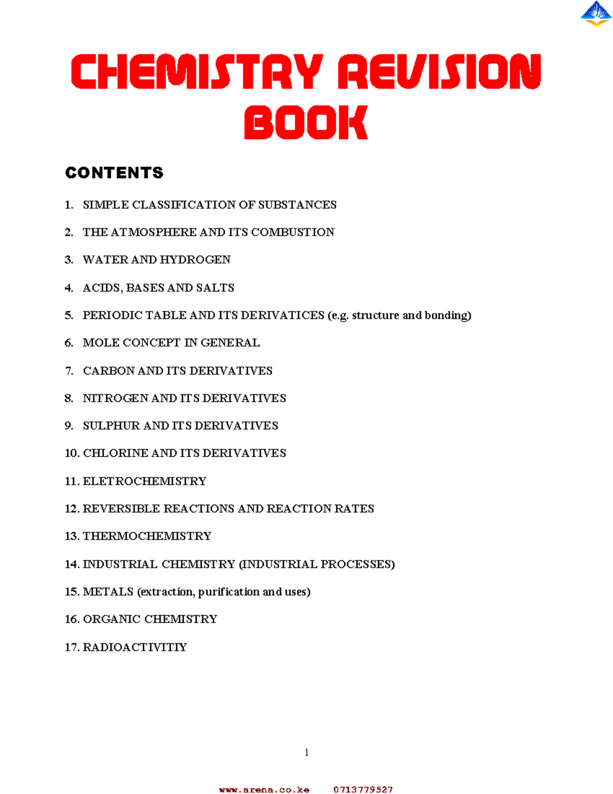 Chemistry- Textbook - Notes - 1 CHEMISTRY REVISION BOOK CONTENTS 1 ...